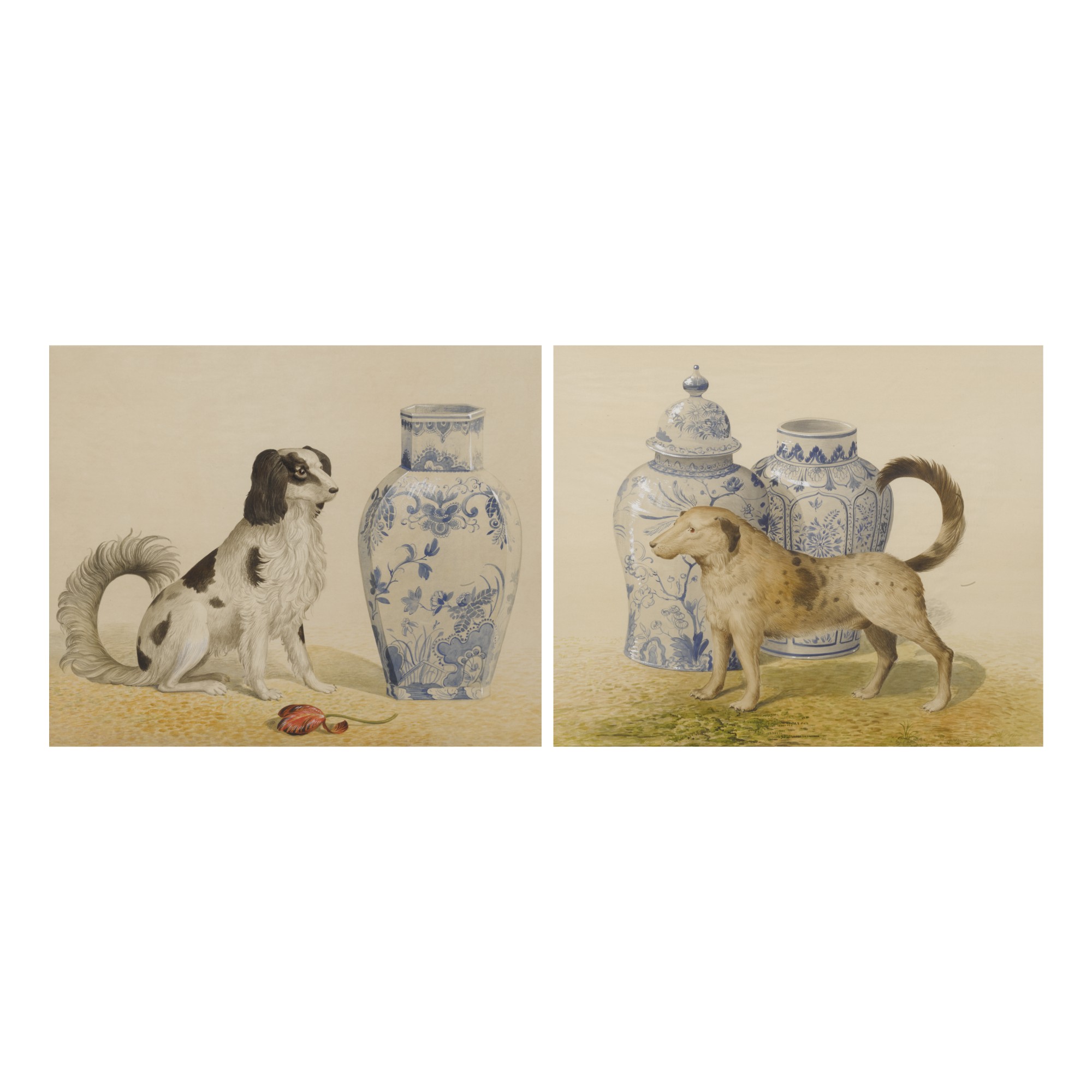 GEORGE OAKES | CAVALIER WITH BLUE AND WHITE VASE: A PAIR OF WATERCOLORS ...