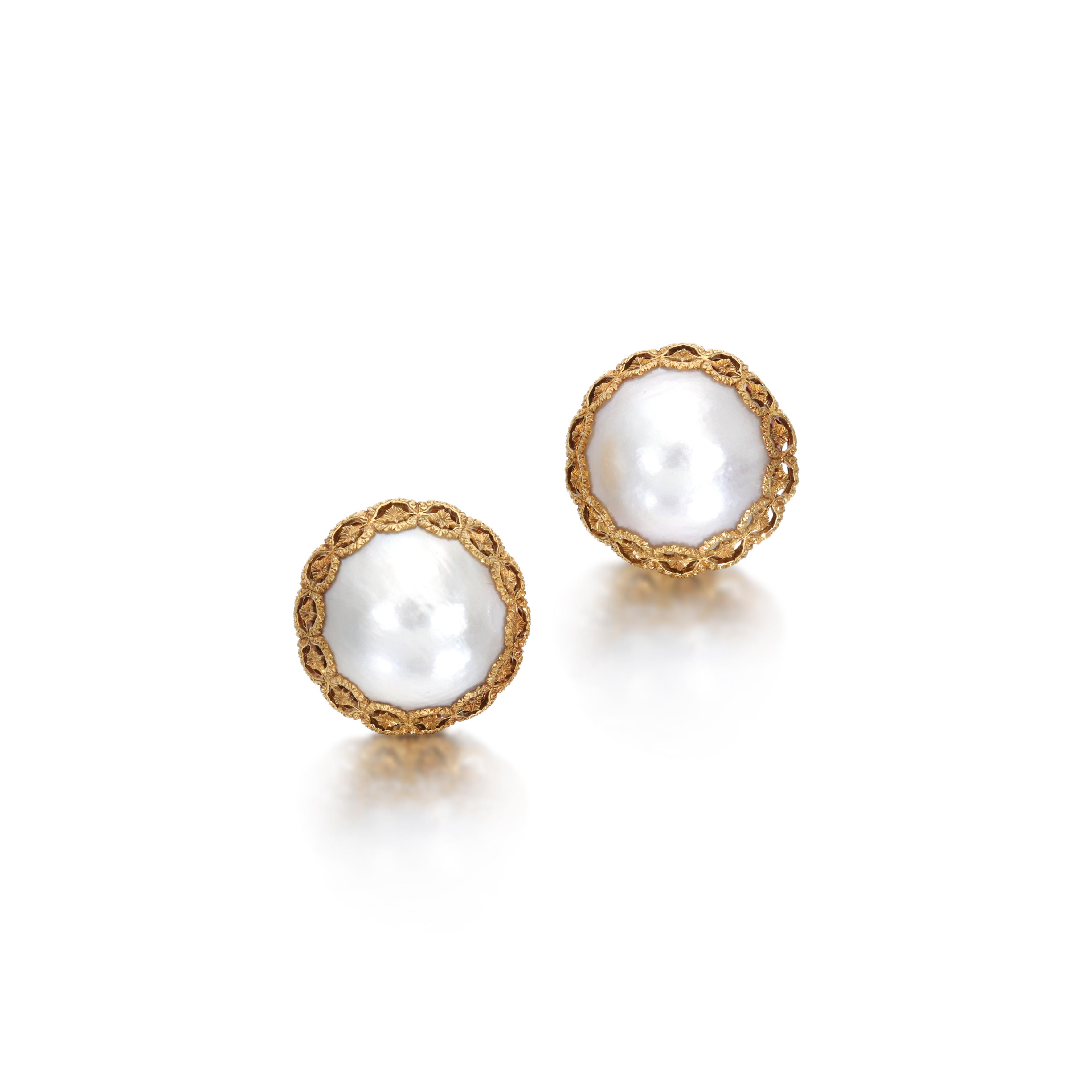 Vintage Gold and Mabe Pearl Earclips