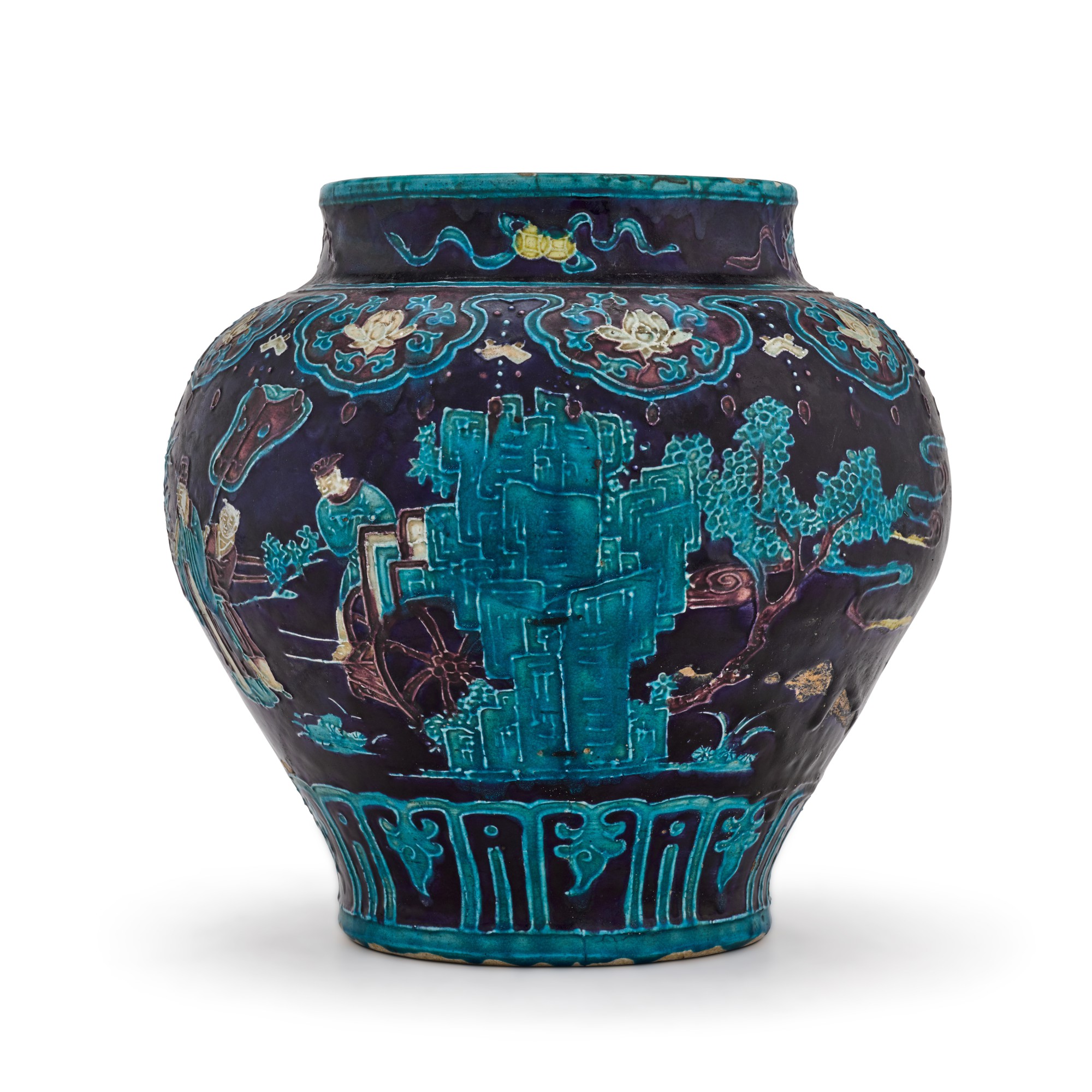A Fahua 'figural' jar, Ming dynasty, 16th century | 明十六世紀 琺華人物故事圖罐 | A ...