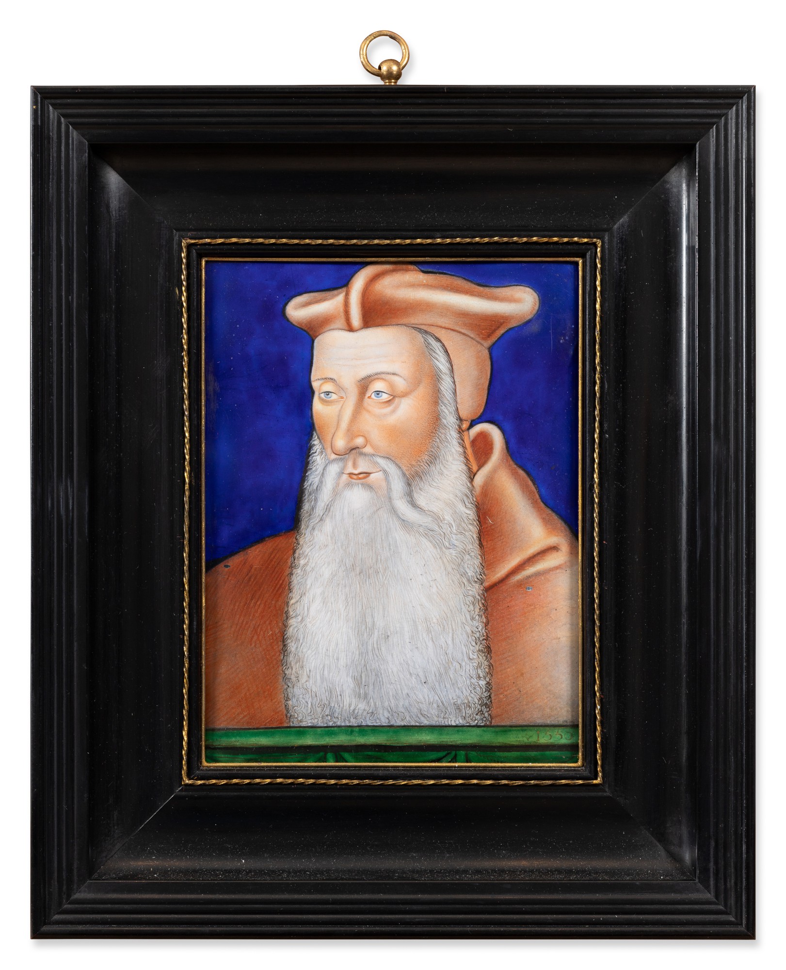 Two Limoges painted enamel portrait plaques of a Cardinal and a Lady ...