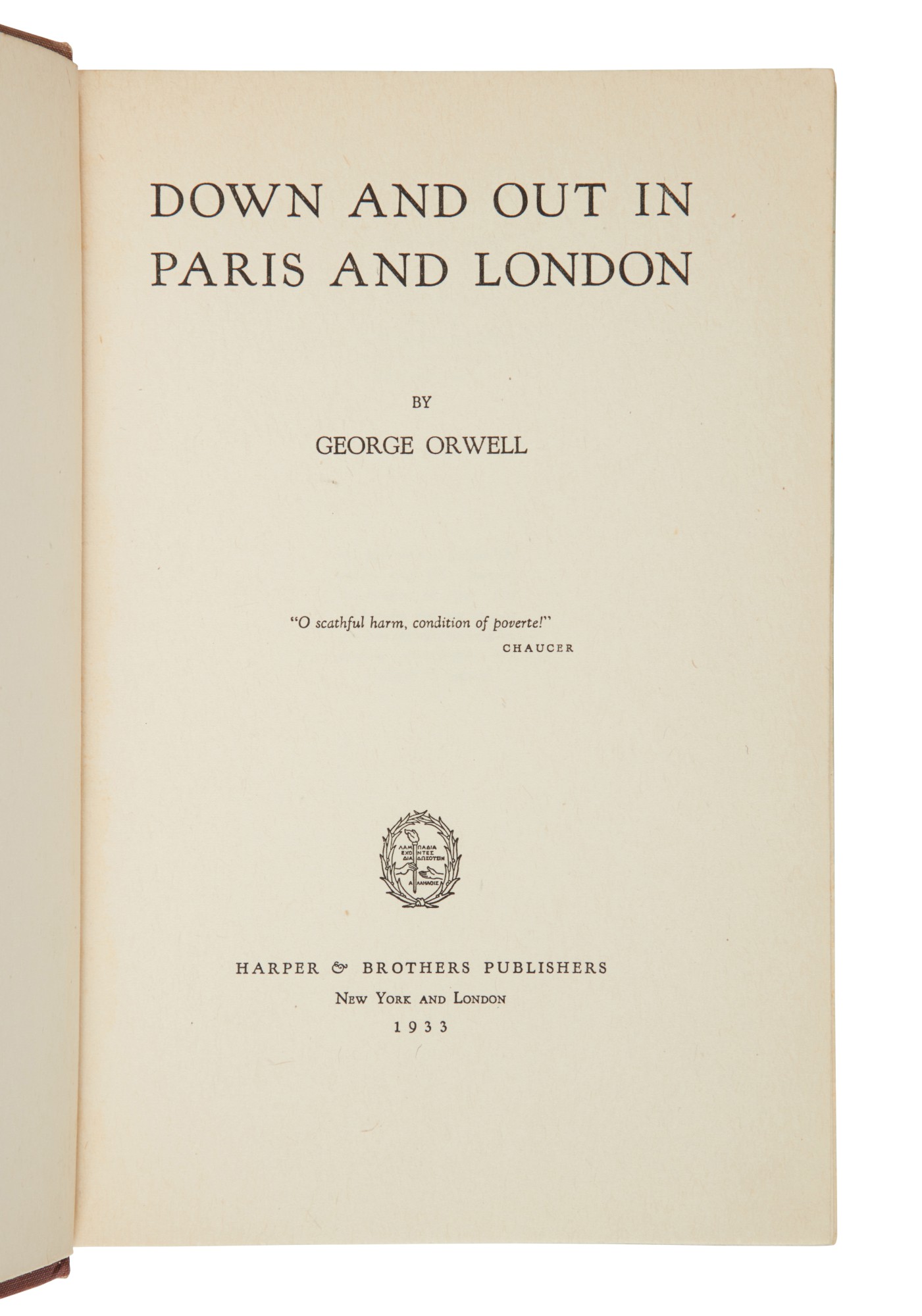 Orwell, George | First American edition of Orwell's first book | Fine ...