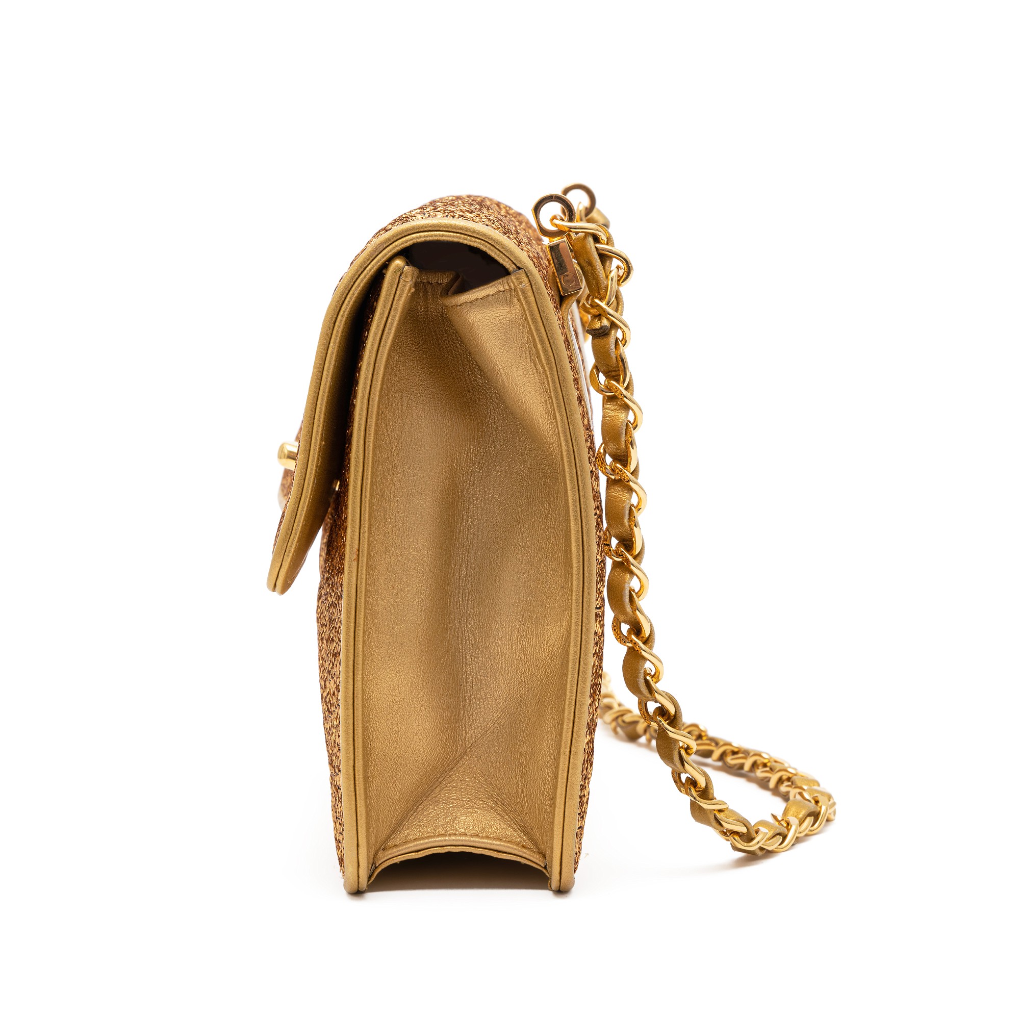 Gold Brocade Textile and Lambskin Mini Half-Flap Gold Hardware, 1992 ...