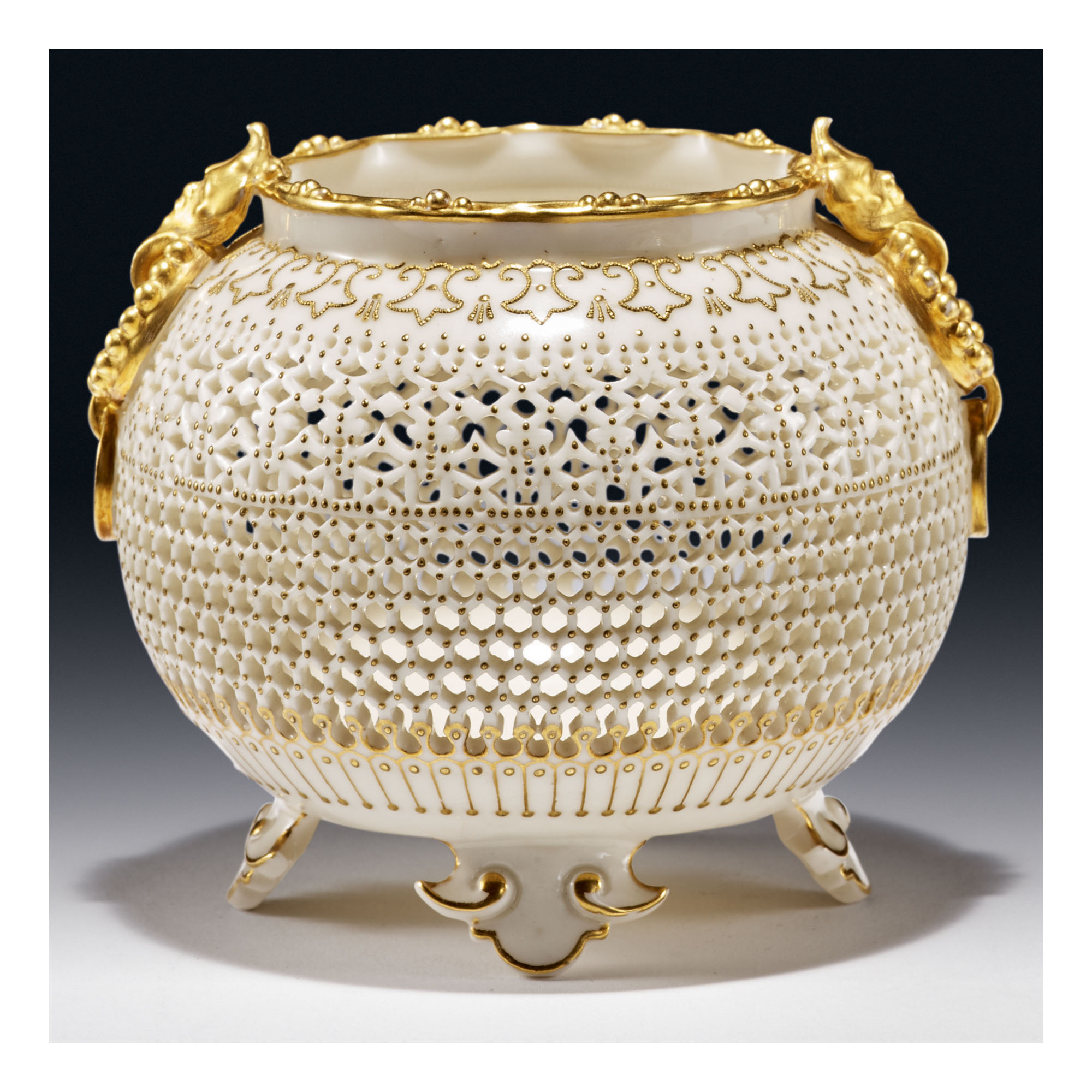 A ROYAL WORCESTER RETICULATED PORCELAIN VASE BY GEORGE OWEN 1918 ...