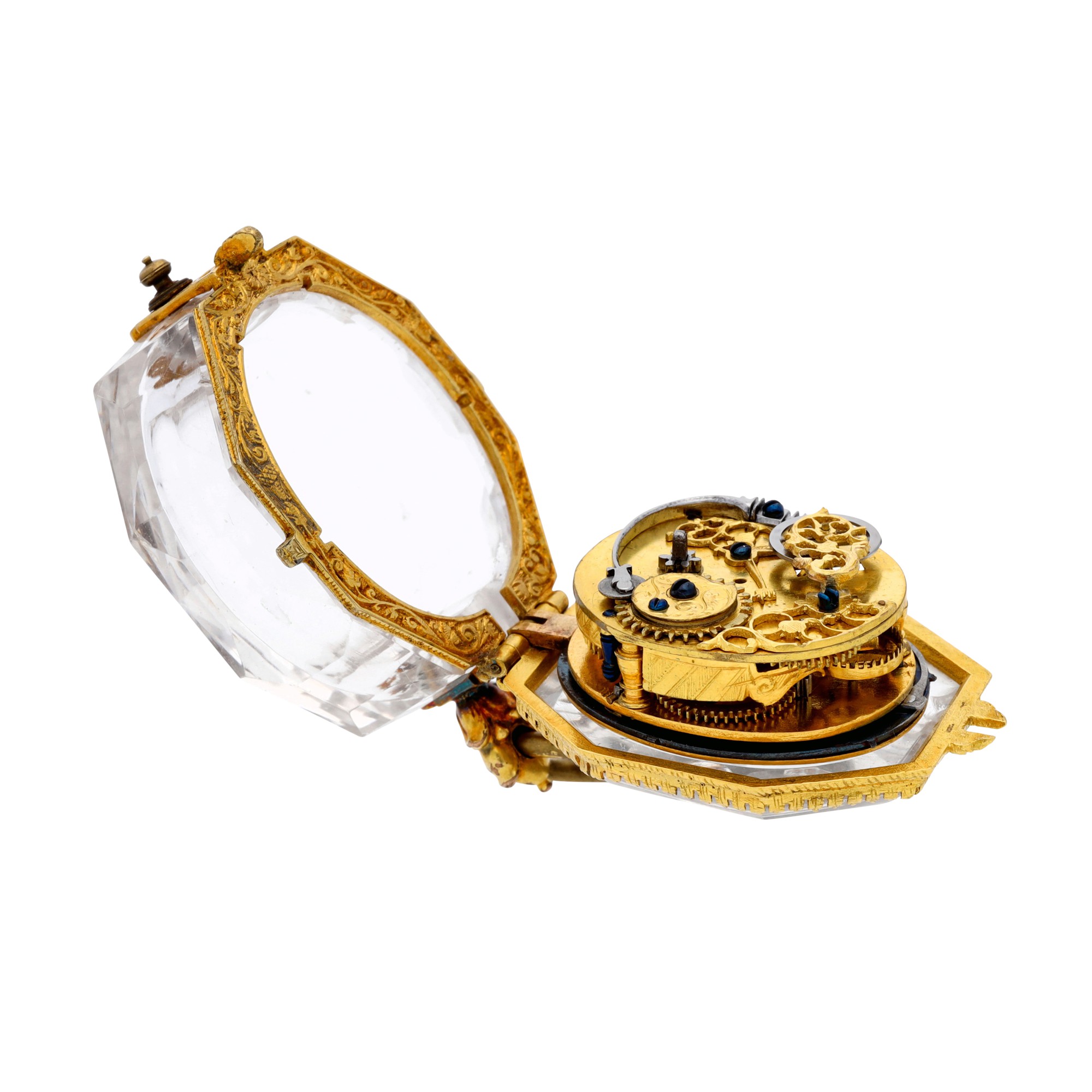 An octagonal rock crystal stackfreed watch in early 17th century style ...