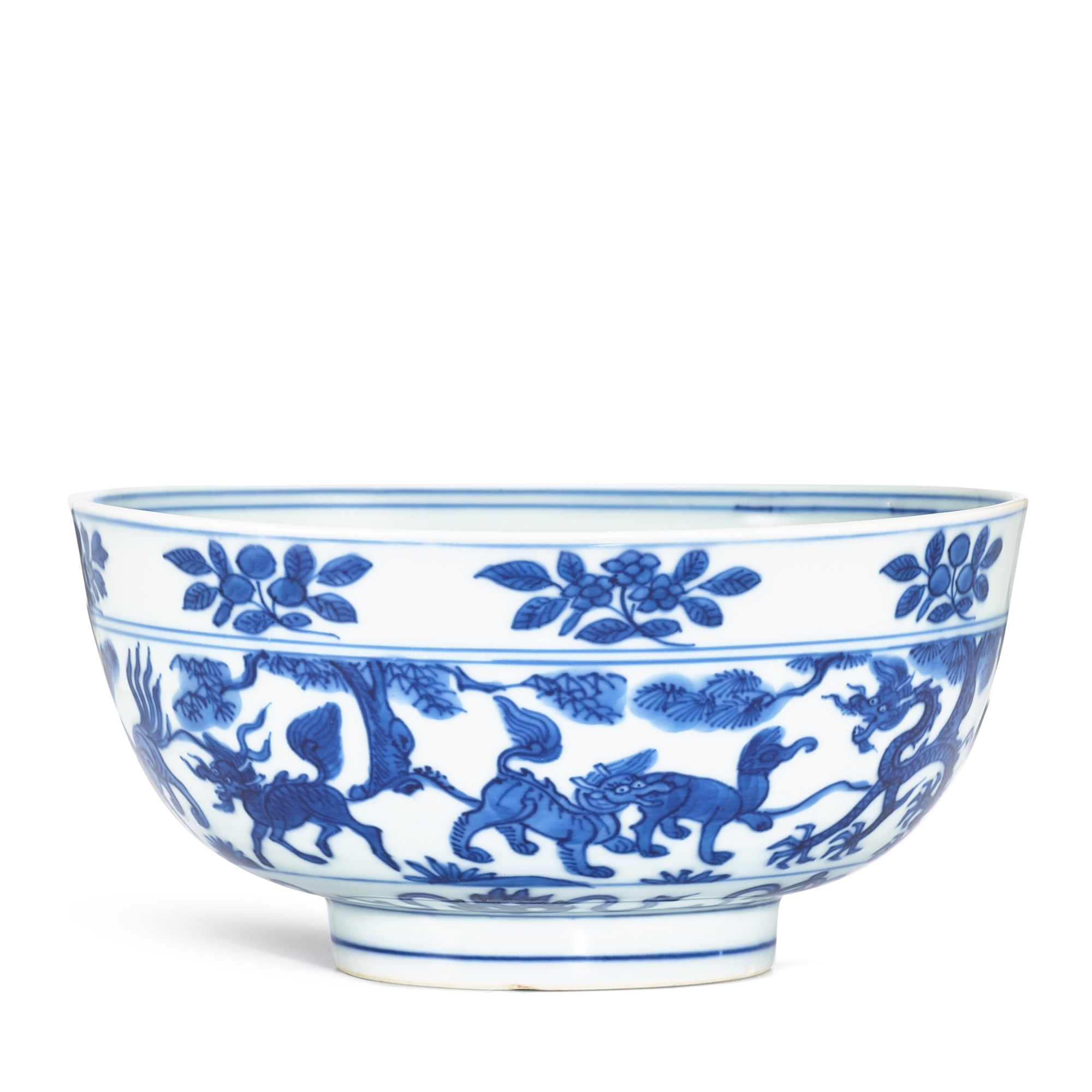 A blue and white 'mythical beast' bowl, Mark and period of Wanli 明萬曆 ...