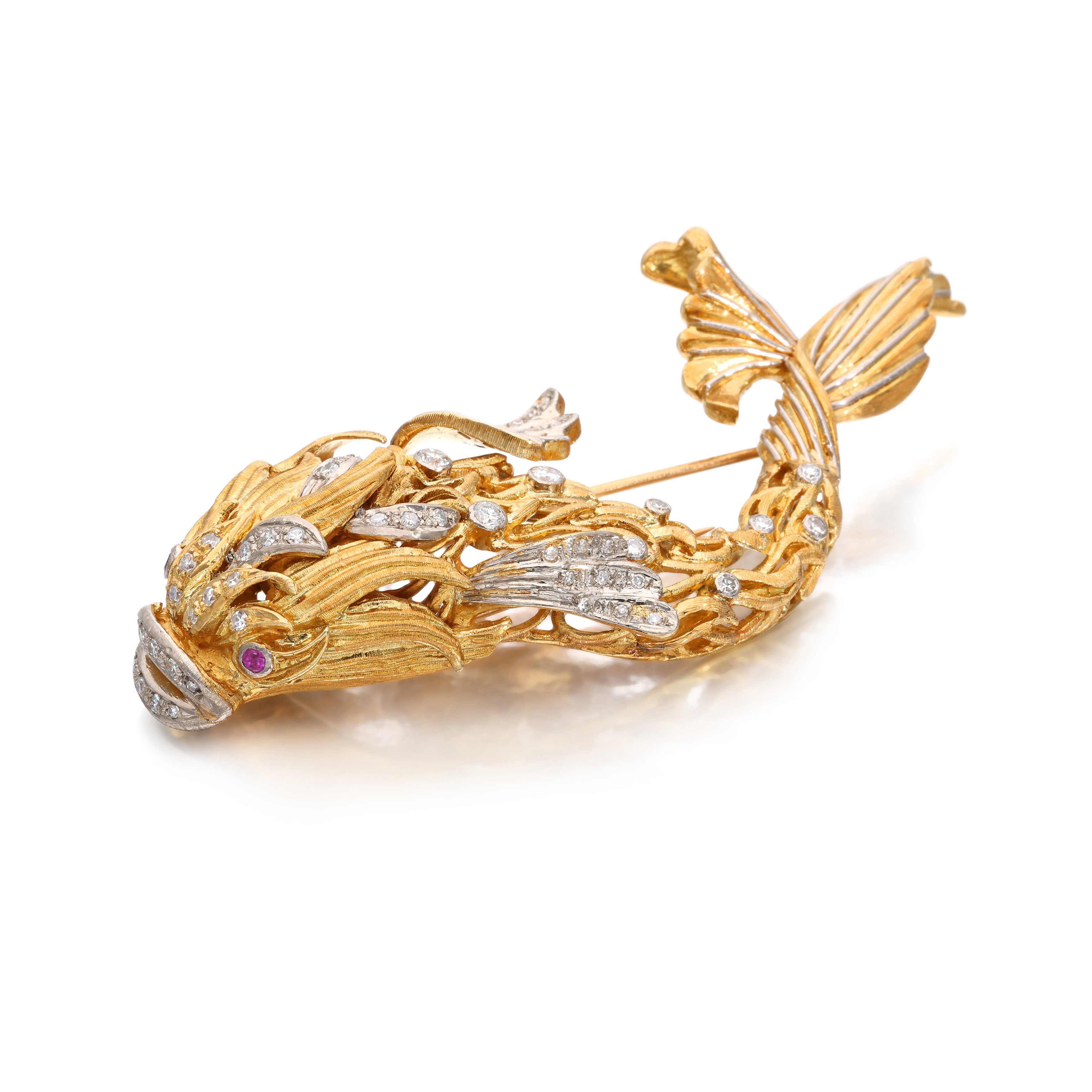 Ilias Lalaounis Gold, White Gold, Ruby And Diamond Koi Fish Brooch ...