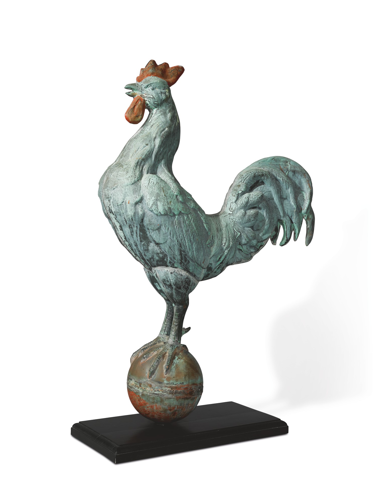 FINE MOLDED FULL-BODIED SHEET COPPER ROOSTER WEATHERVANE, LATE 19TH ...