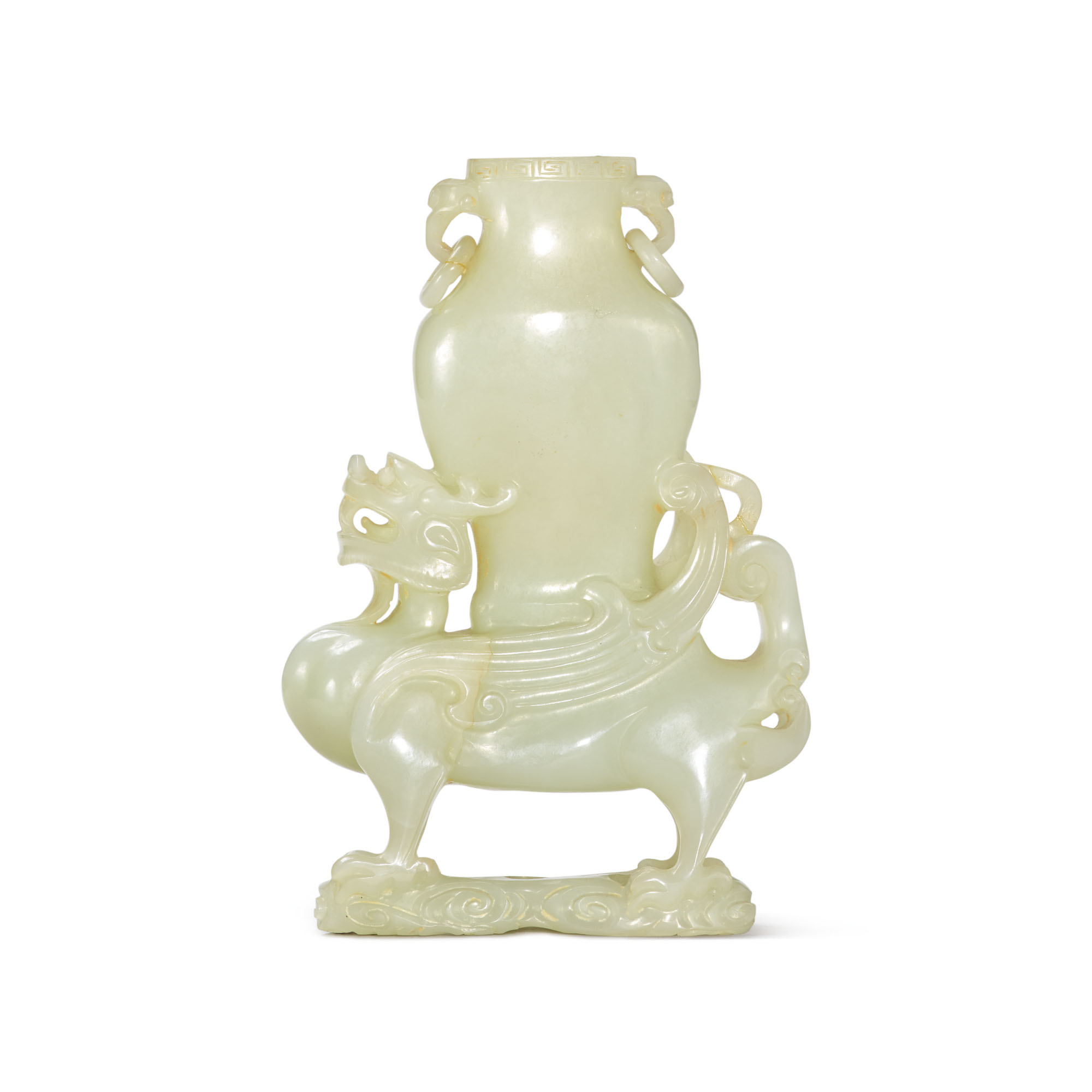 A CHINESE PALE CELADON JADE 'QILIN' VASE, QING DYNASTY, 19TH CENTURY ...