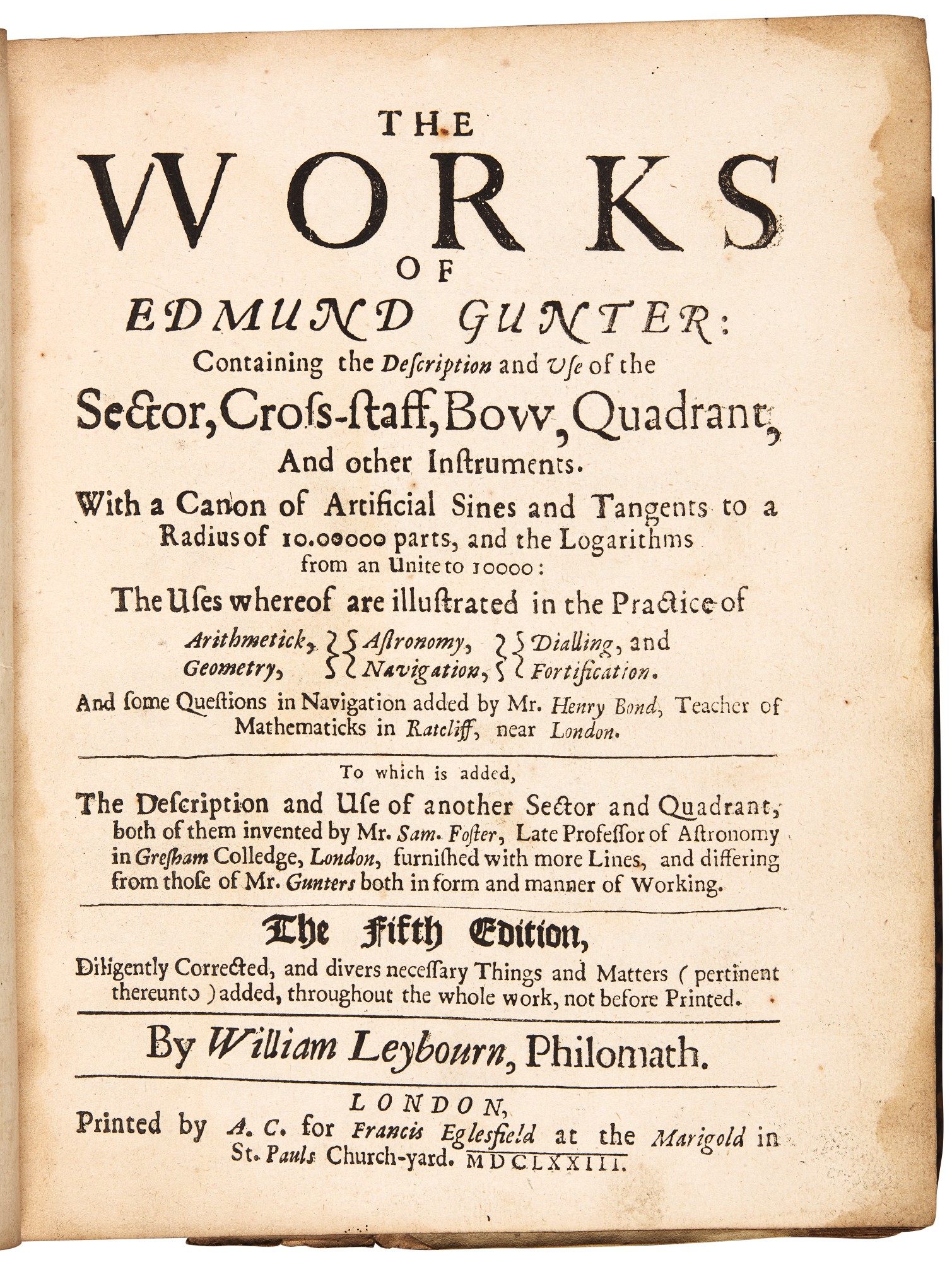 Gunter, The works, London, 1673, fifth edition, contemporary panelled ...