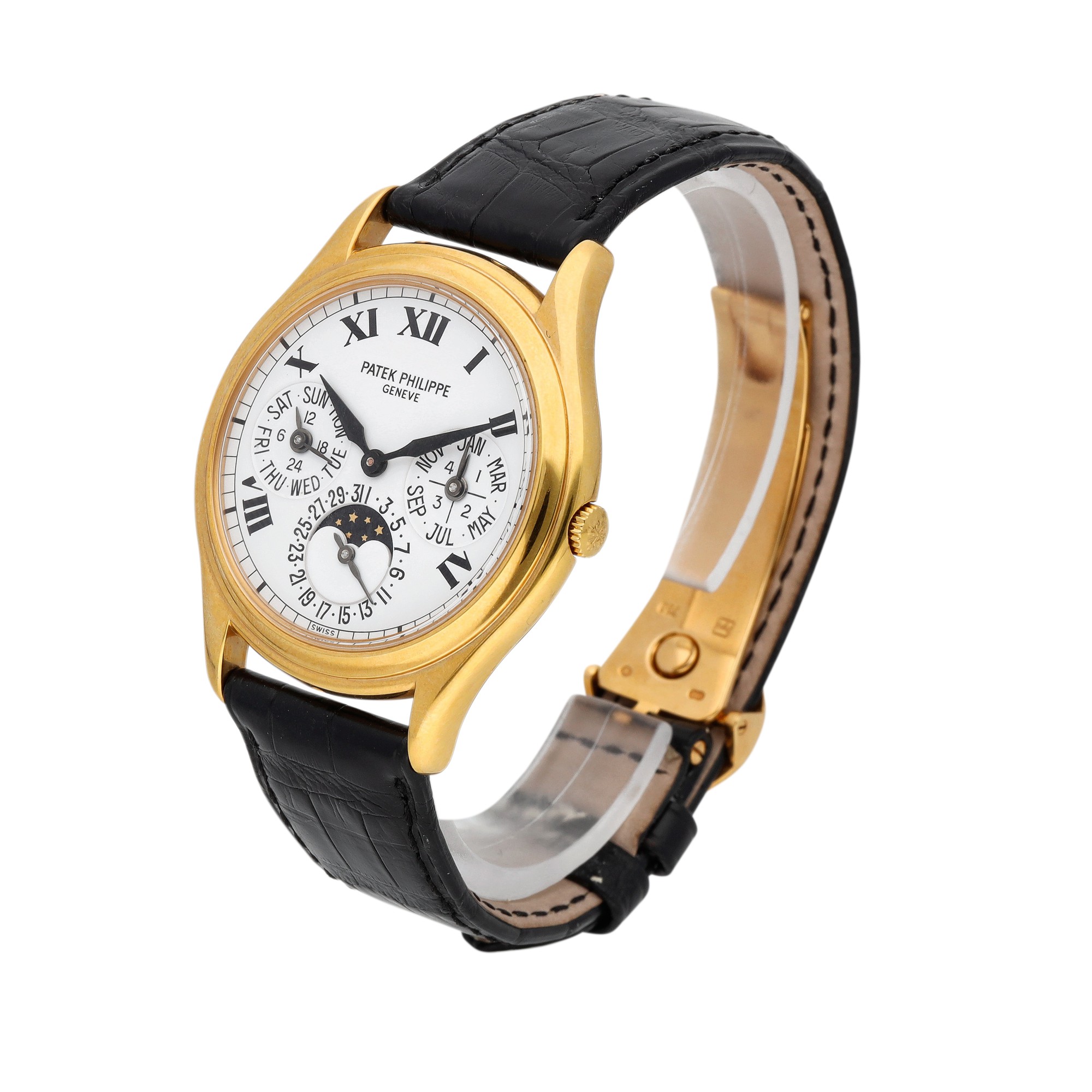 Ref. 3940 | A yellow gold perpetual calendar wristwatch with moon ...