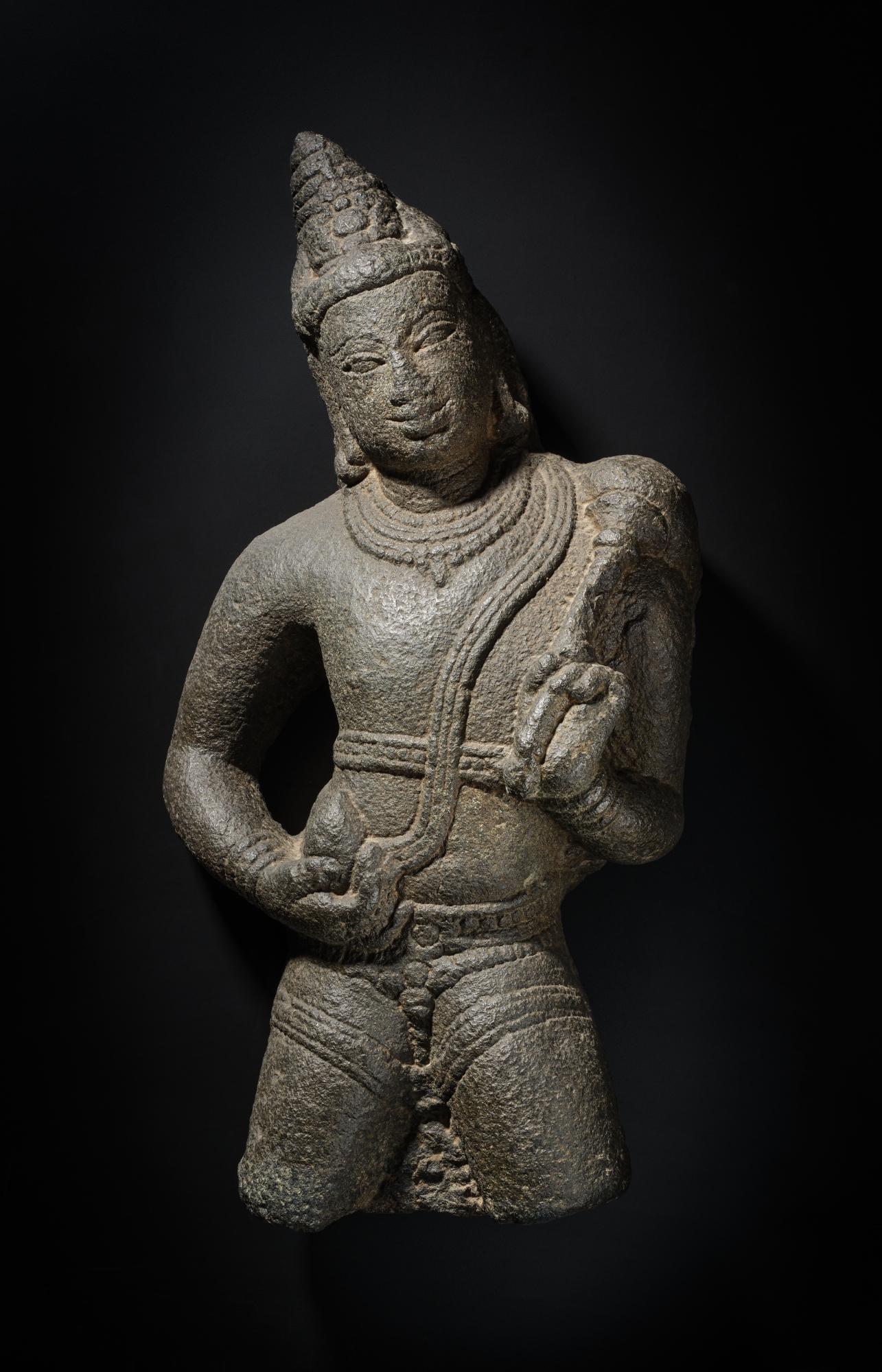 A large stone chowri bearer, Western Chalukya Empire, South India ...