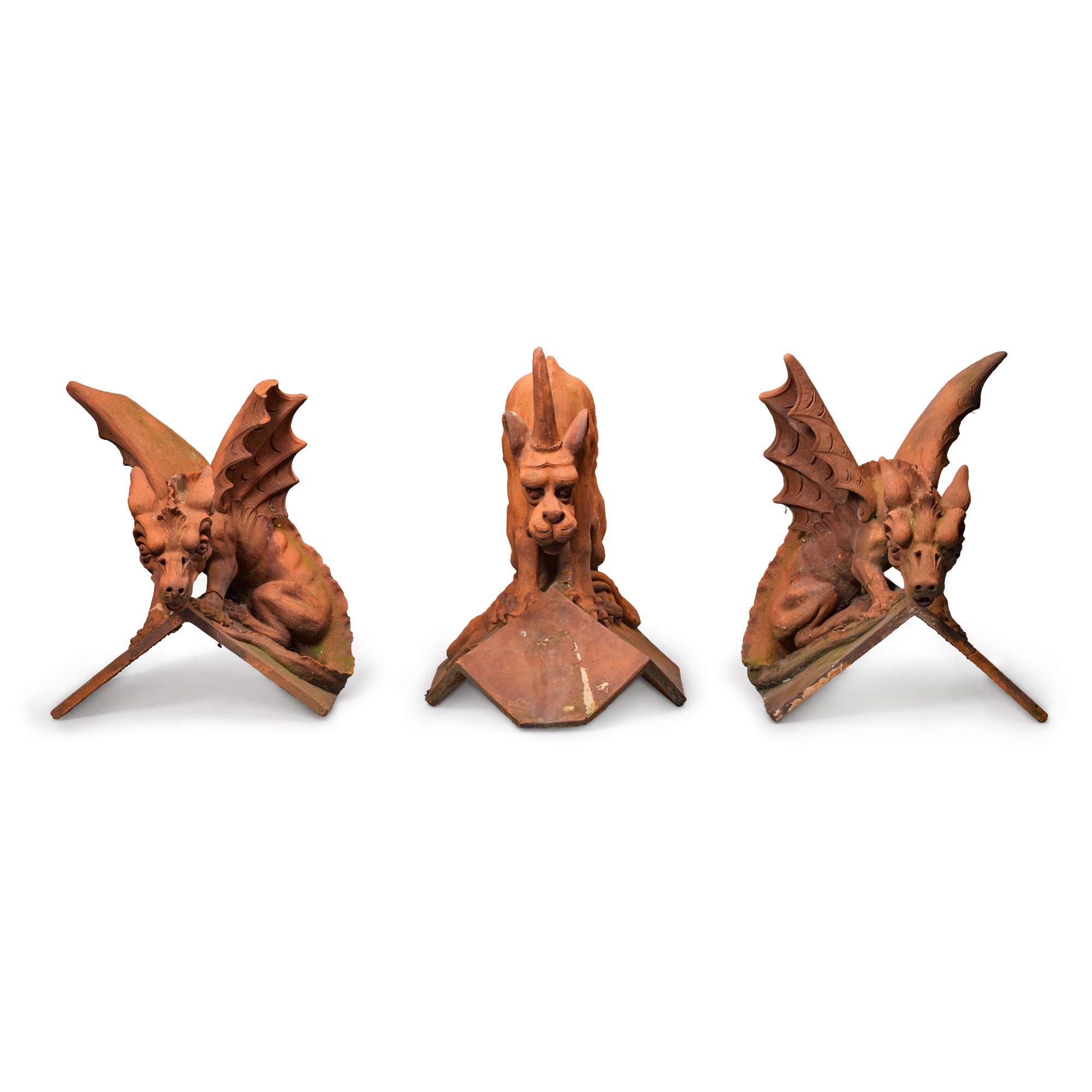 A set of three Victorian terracotta ridge tiles, late 19th/early 20th ...