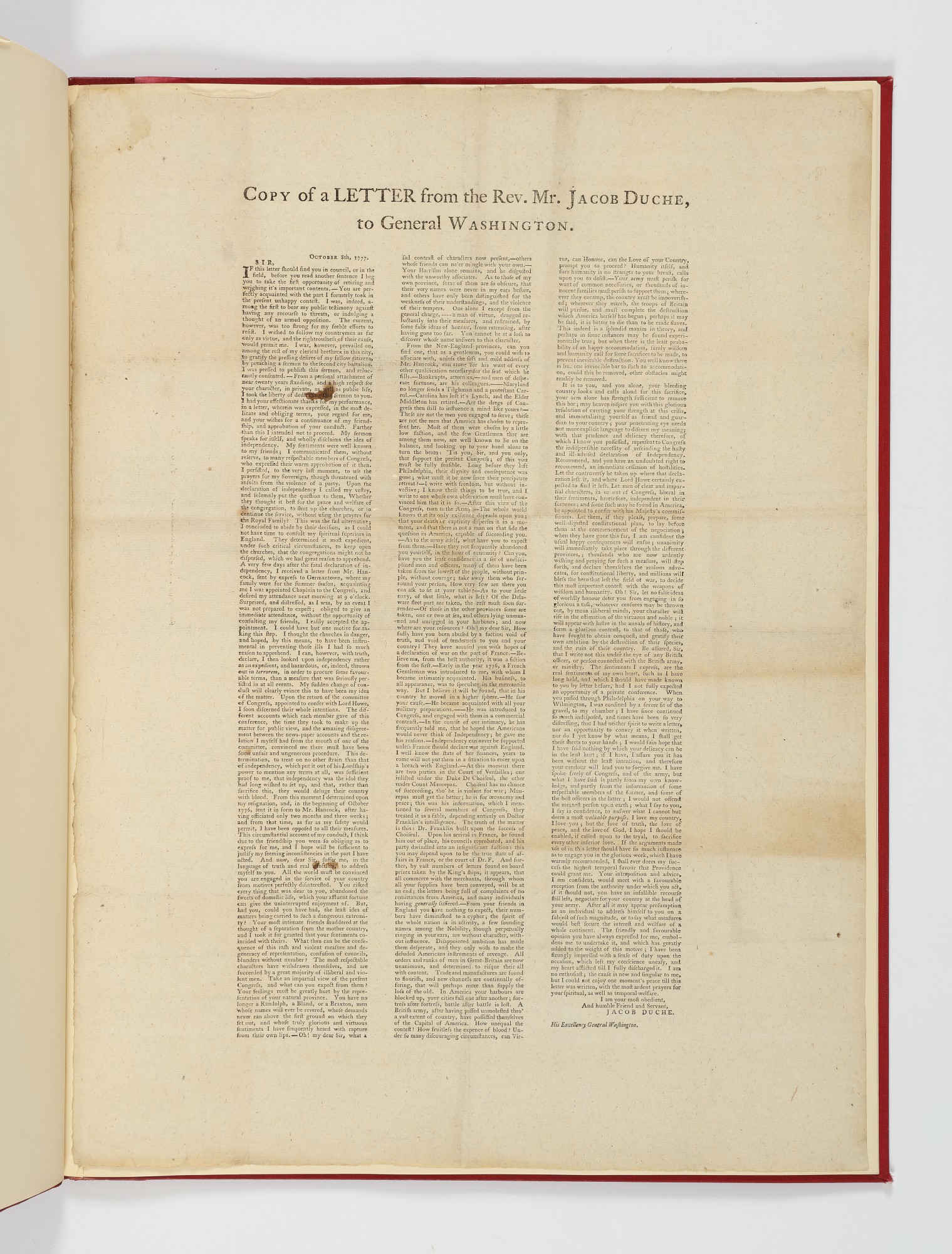 JACOB DUCHÉ | A printed broadside letter and an autograph letter by ...