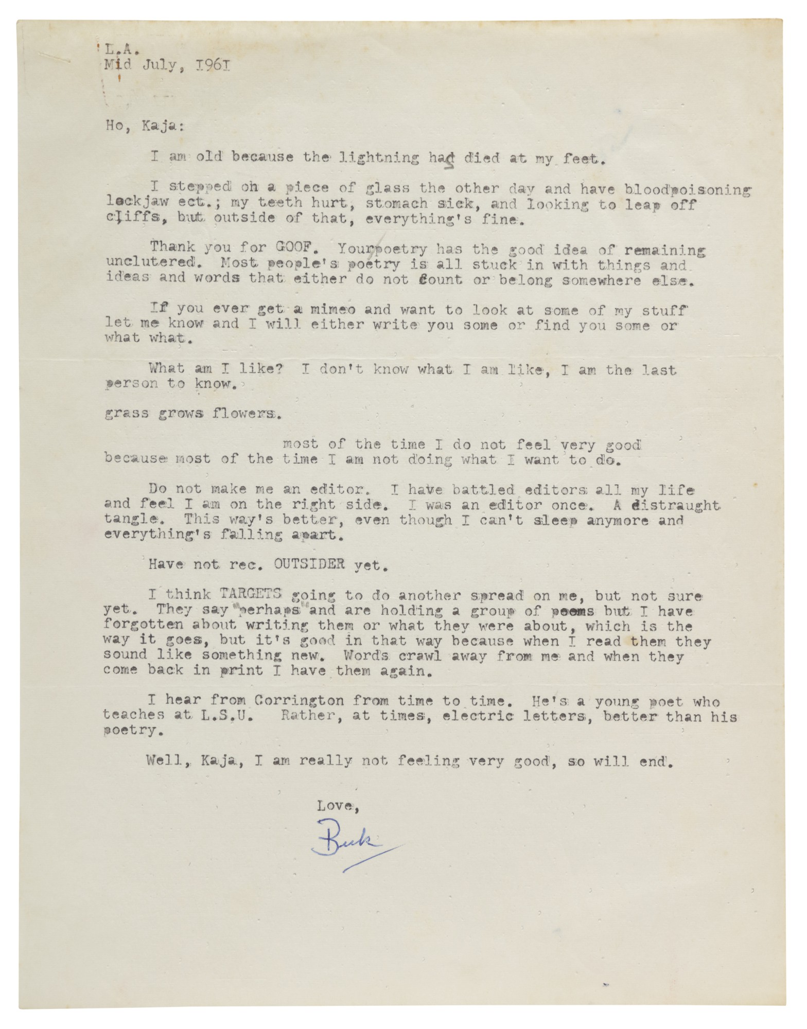 Bukowski, Charles | Letters sent following the publication of Bukowski ...