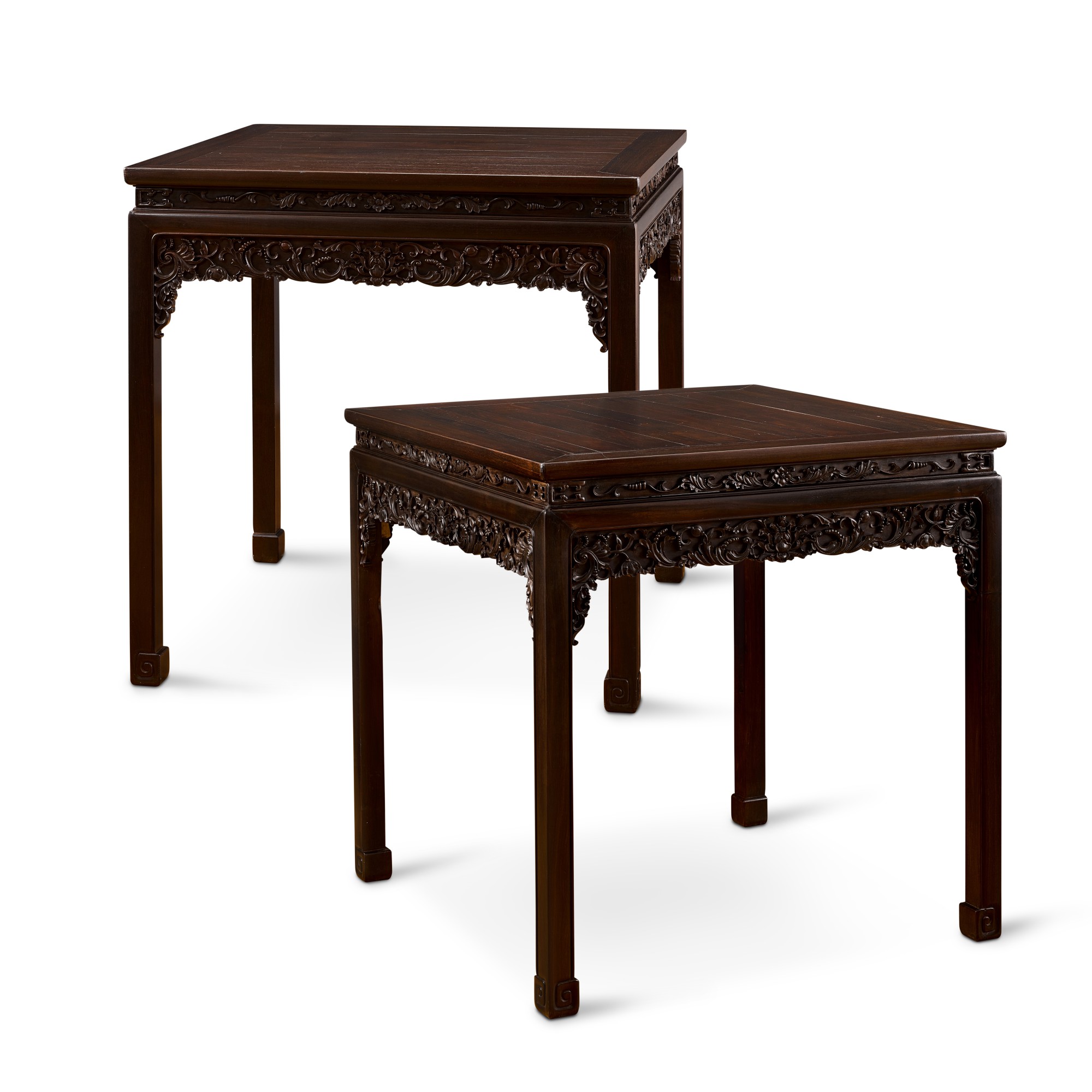 A superb pair of carved zitan square corner-leg tables Qing dynasty ...