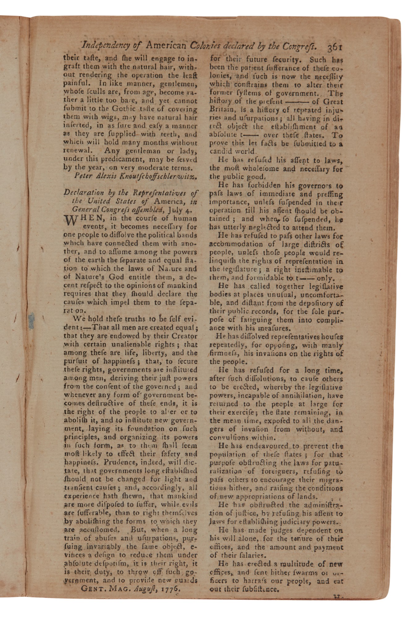 Declaration of Independence | The first printing of the Declaration of ...