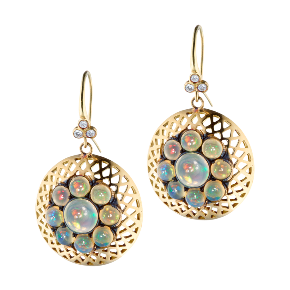 Ray Griffiths Gold, Silver, Opal And Diamond Crownwork Earrings ...