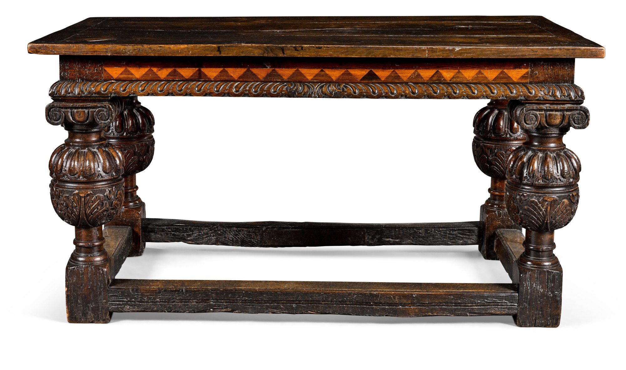 An Elizabethan style oak centre table, 19th century incorporating ...