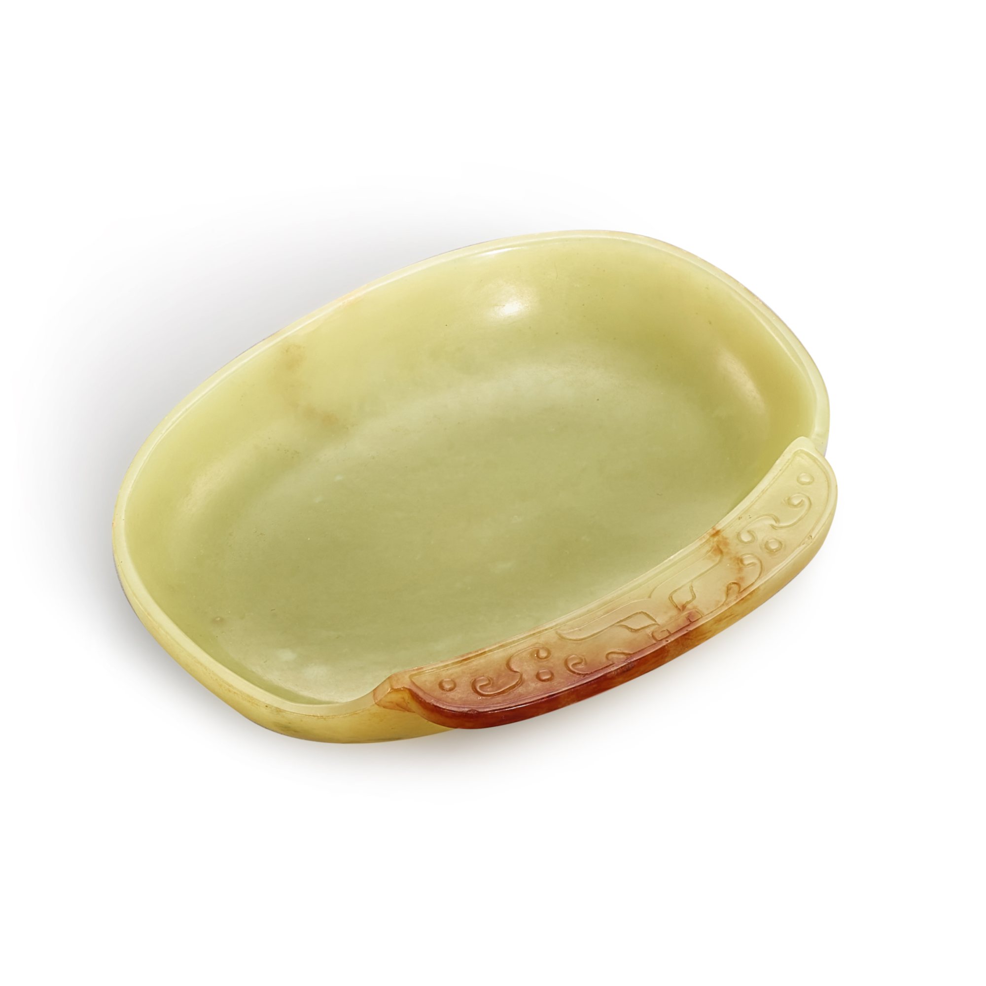 A yellow and russet jade 'taotie' ear cup, Qing dynasty 清 黃玉饕餮紋單耳盃 ...