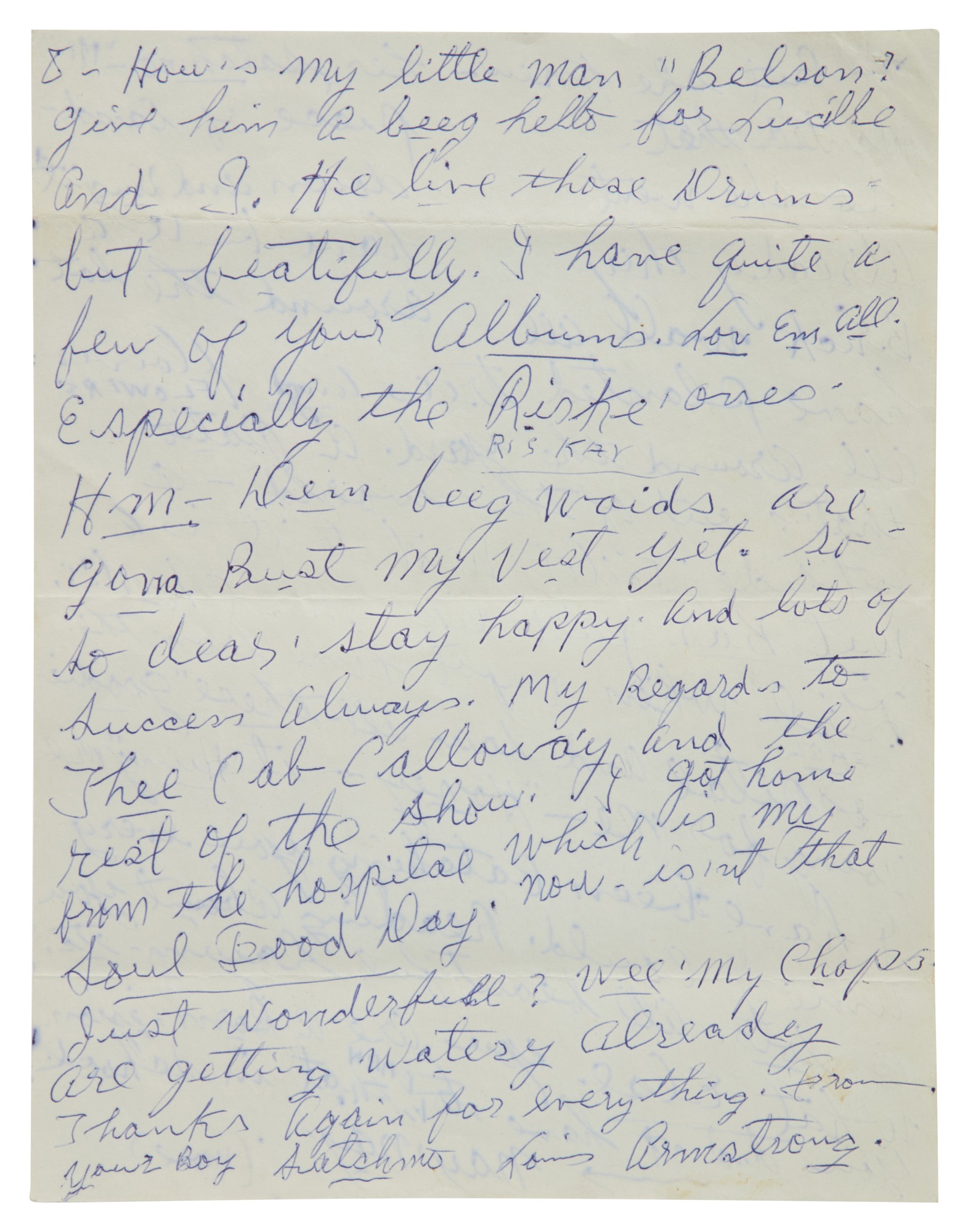 Armstrong, Louis | One of Armstrong's last letters: a warm and intimate ...