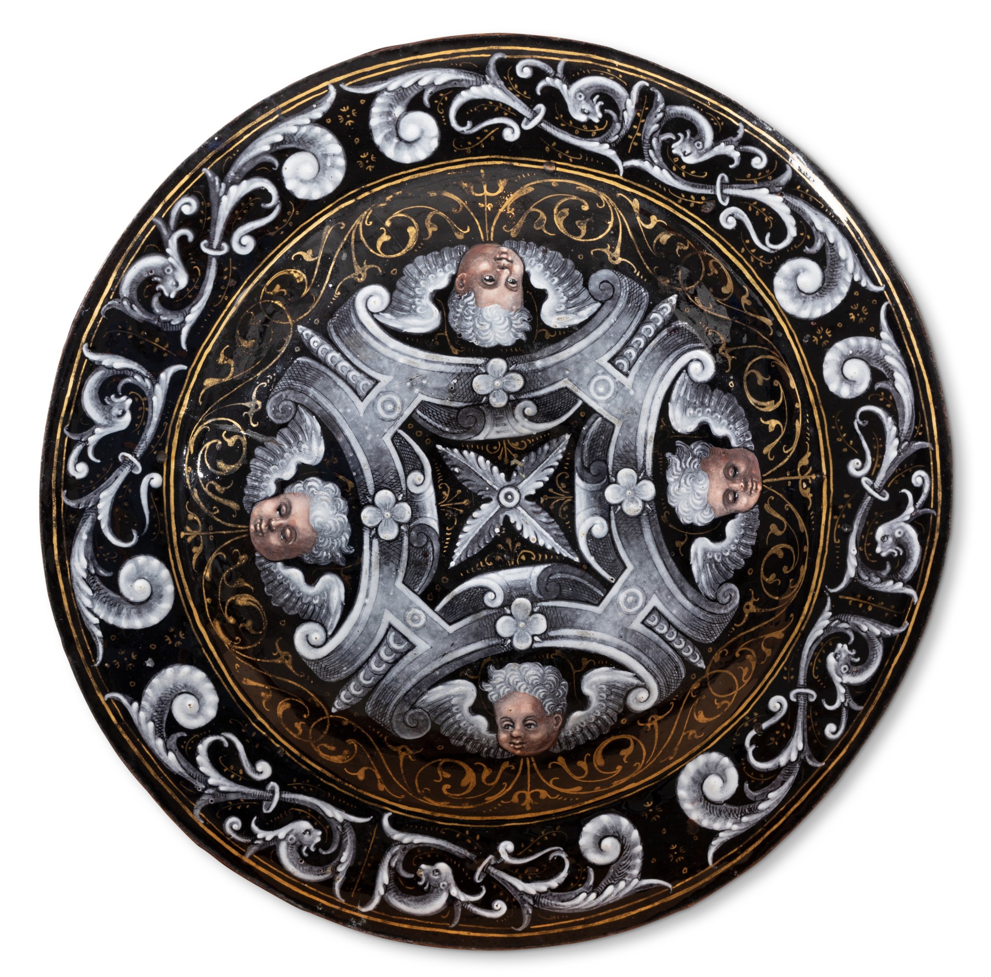 A Limoges grisaille painted circular enamel plate depicting Psyche at ...