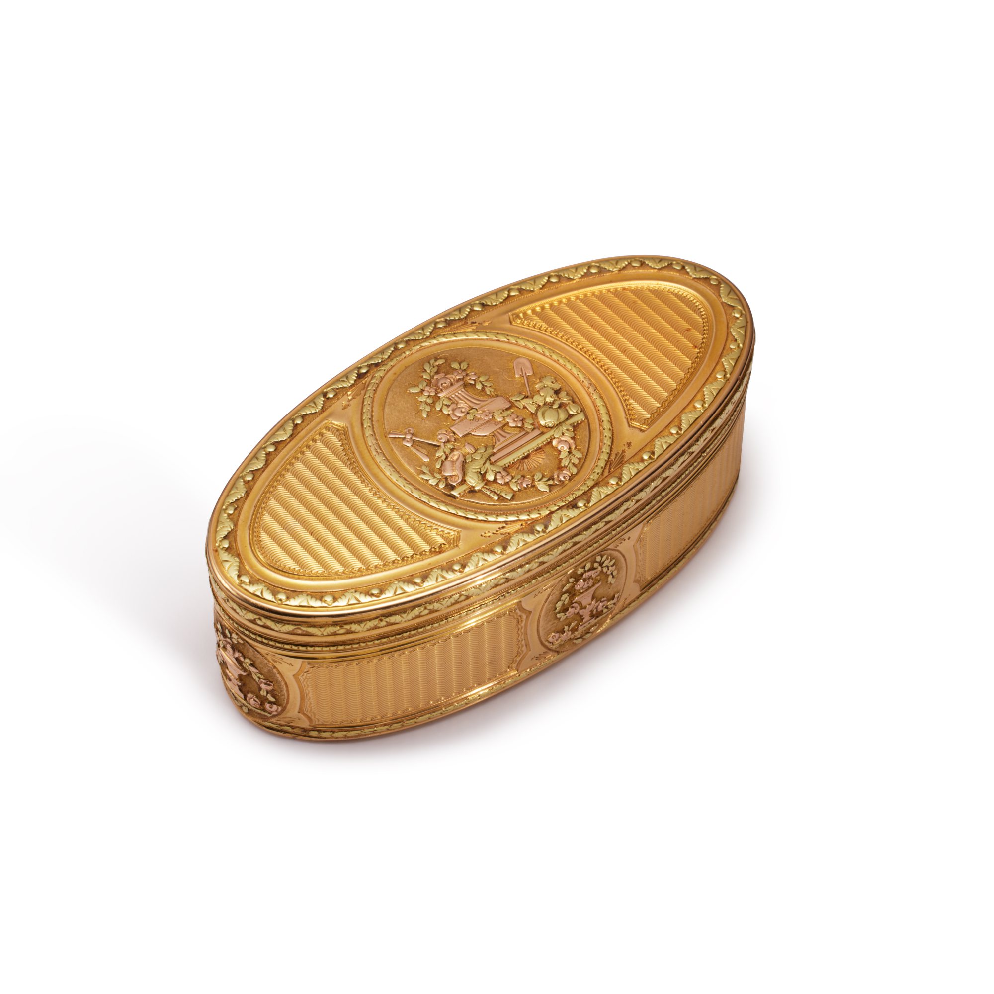 A Louis XVI Vari-Color Gold Oval Snuff Box, Nicolas Marguerit, Paris ...