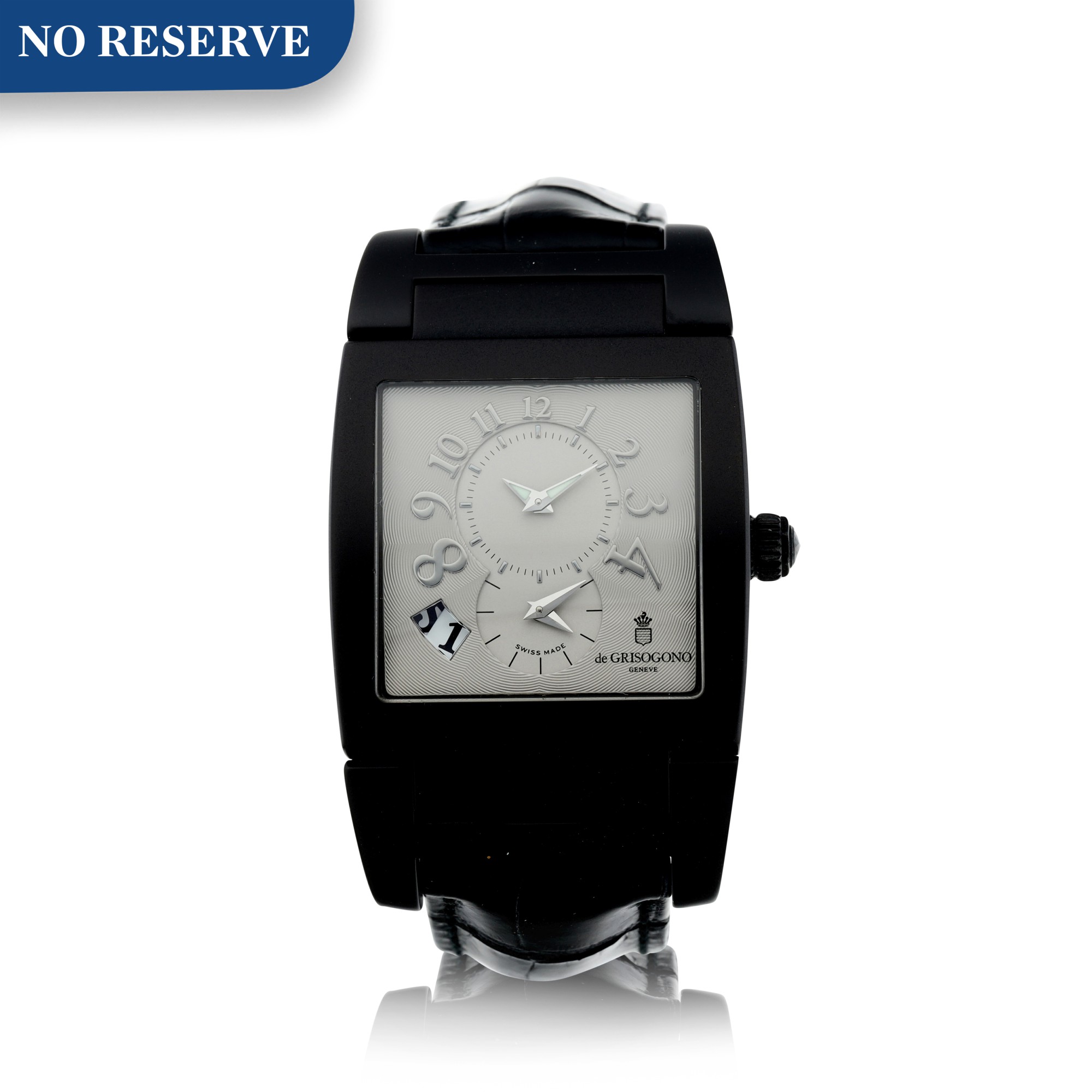 REFERENCE UNO/DF A BLACK COATED STAINLESS STEEL DUAL TIME RECTANGULAR ...
