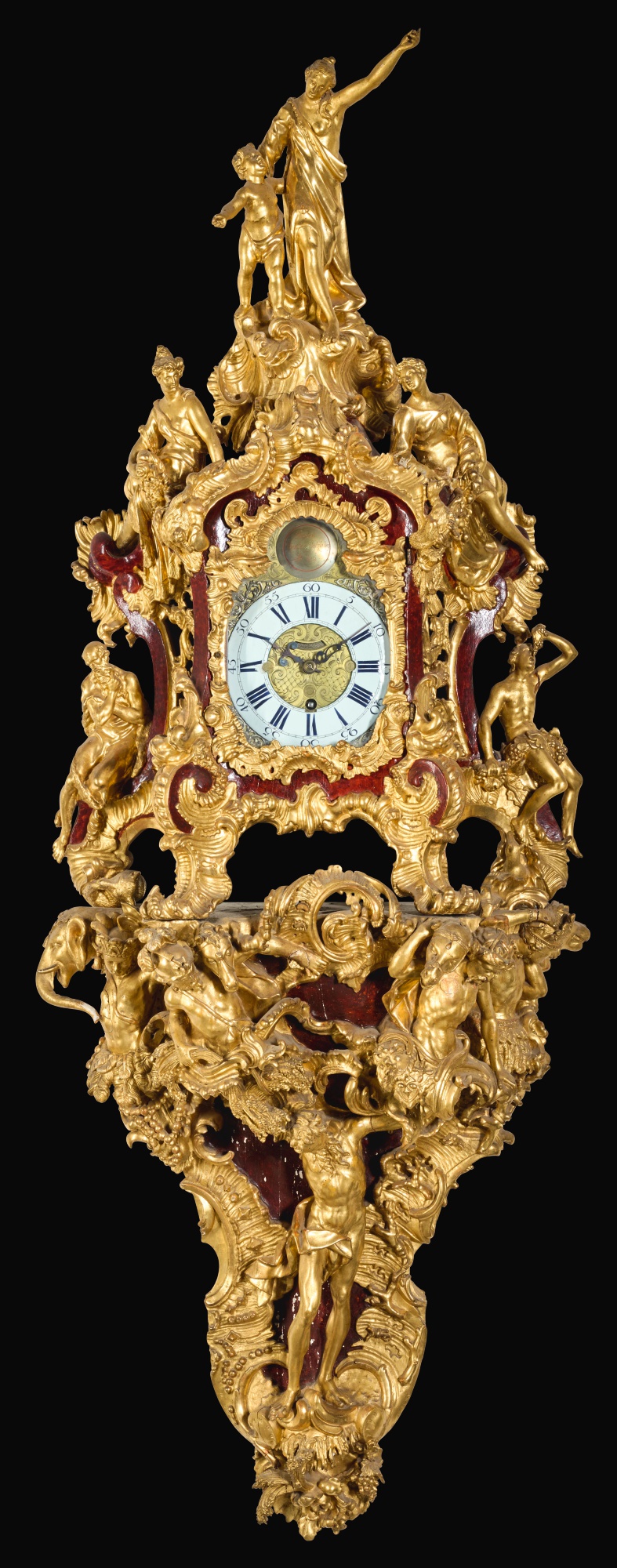 AN AUSTRIAN ROCOCO CARVED GILTWOOD BRACKET CLOCK, MID-18TH CENTURY ...