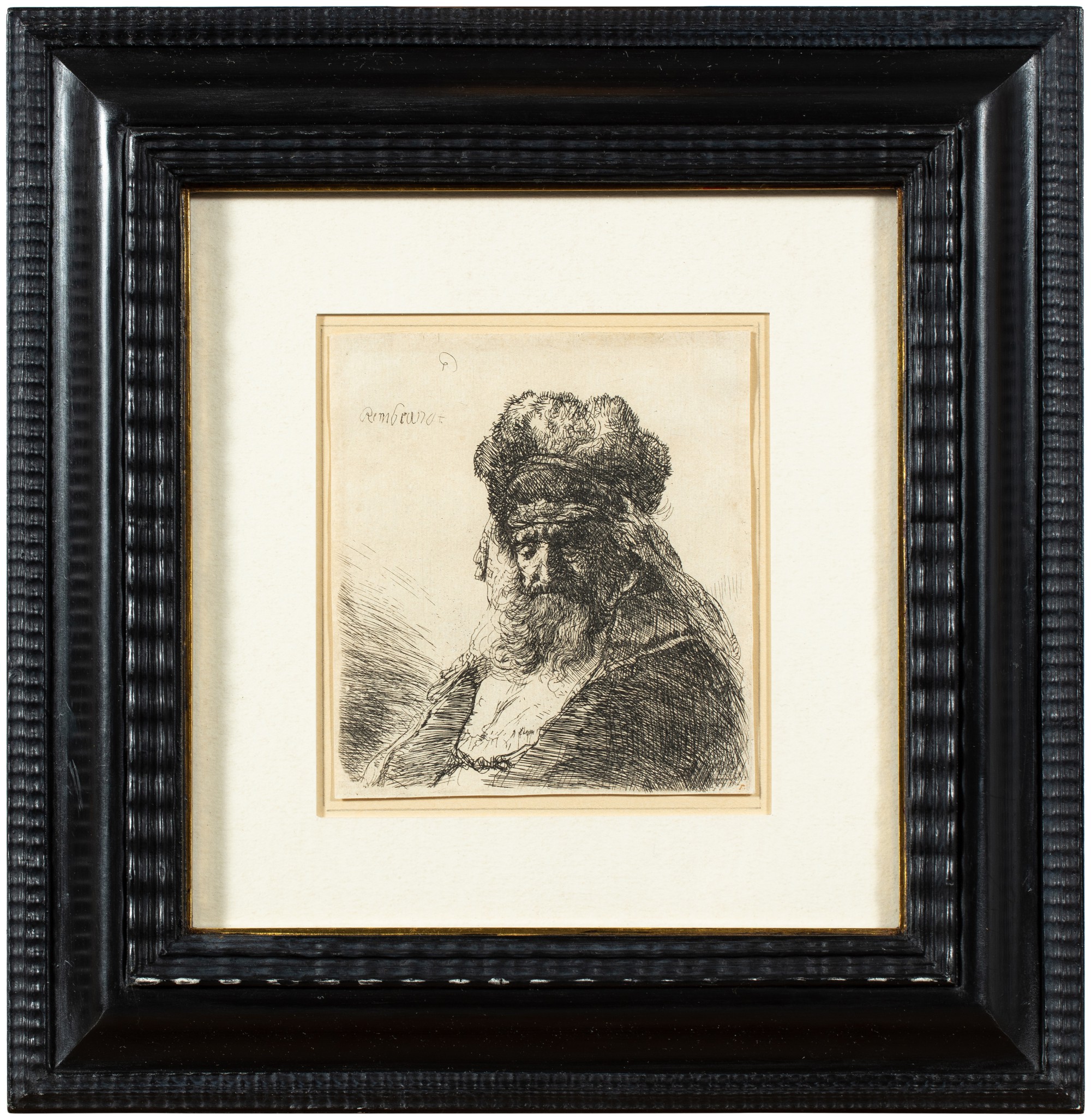 An old bearded man in a high fur cap, with eyes closed (Bartsch ...