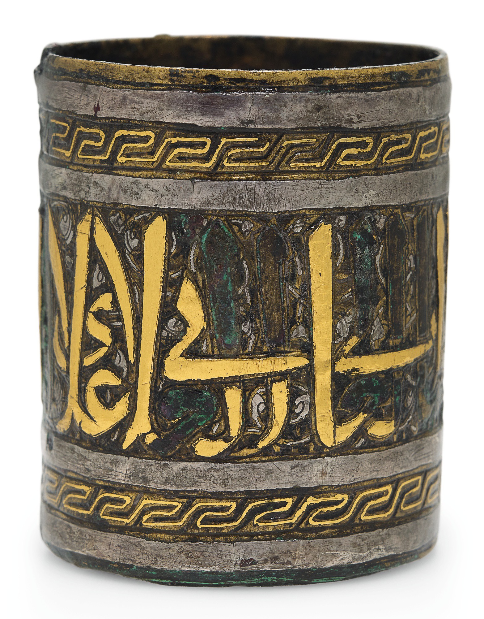A MAMLUK GOLD AND SILVER-INLAID BRASS INKWELL, EGYPT OR SYRIA, FIRST ...