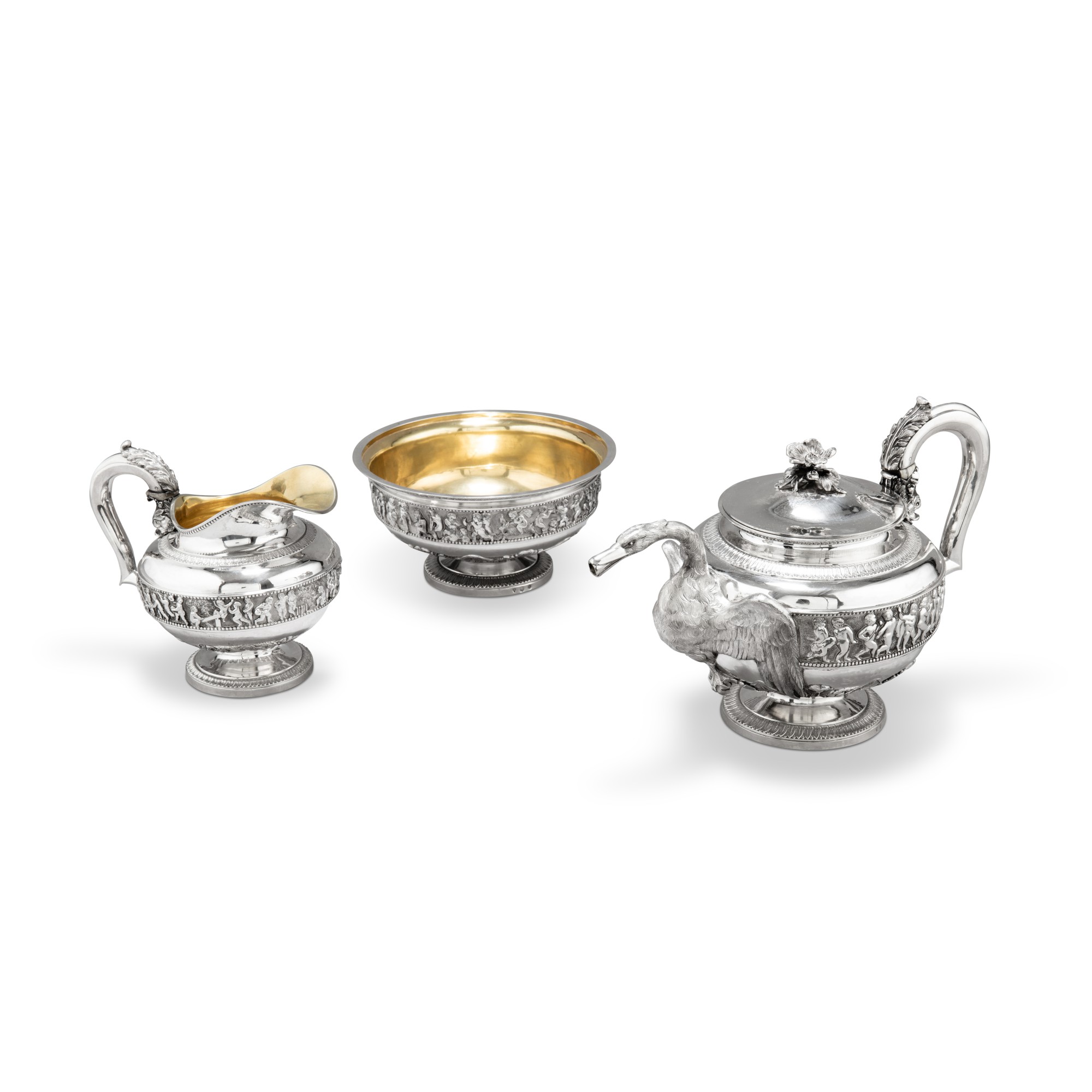 Three-piece silver tea service in the Empire style, F. Durand, Paris ...