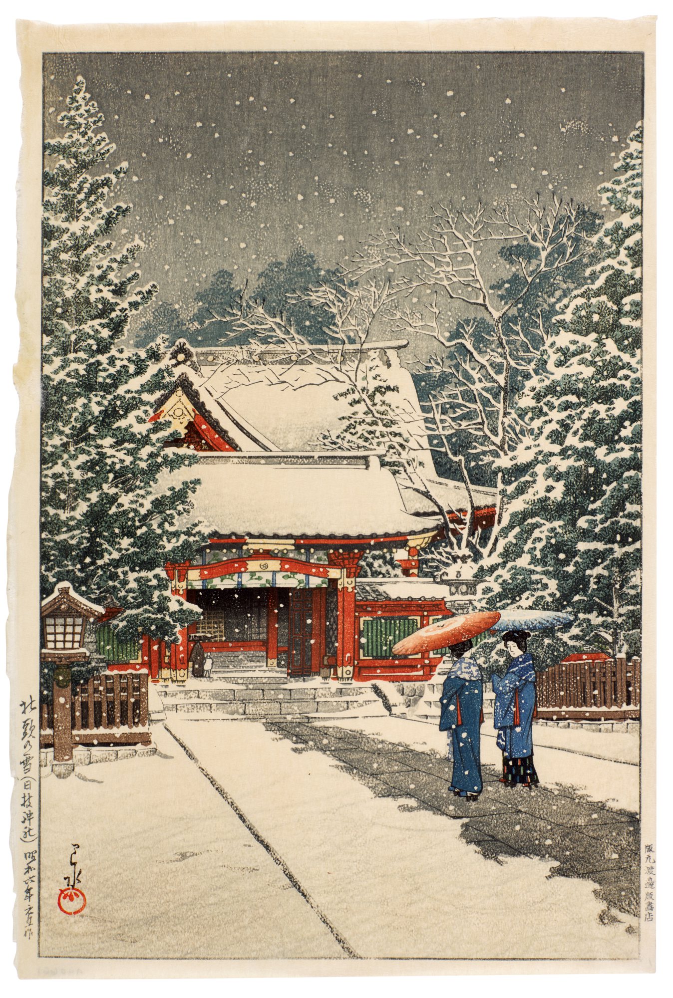 Kawase Hasui (1883-1957) | Snow at Hie Shrine (Shato no yuki, Hie jinja ...