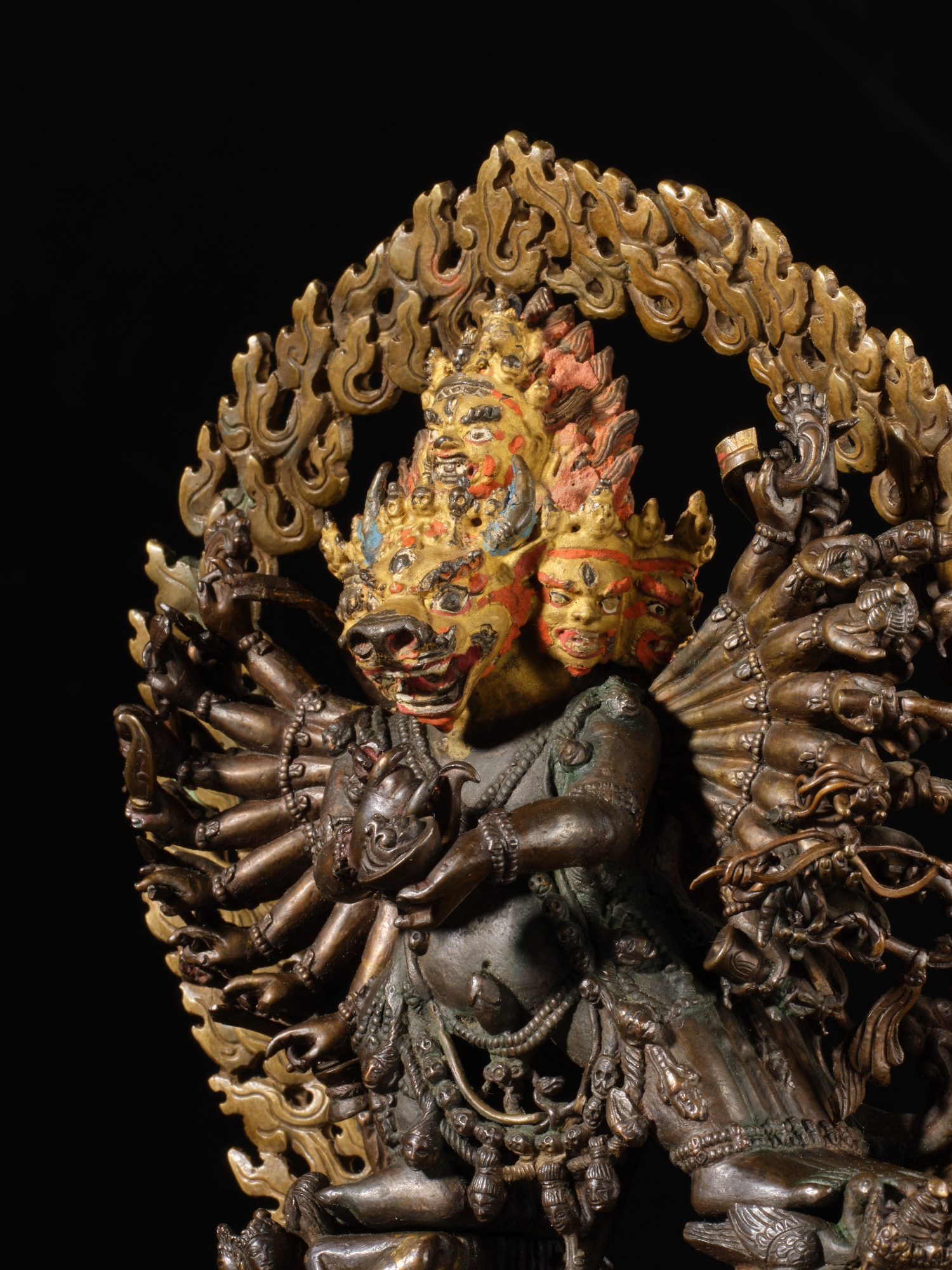 A polychrome copper alloy and copper-repousse figure of Vajrabhairava ...