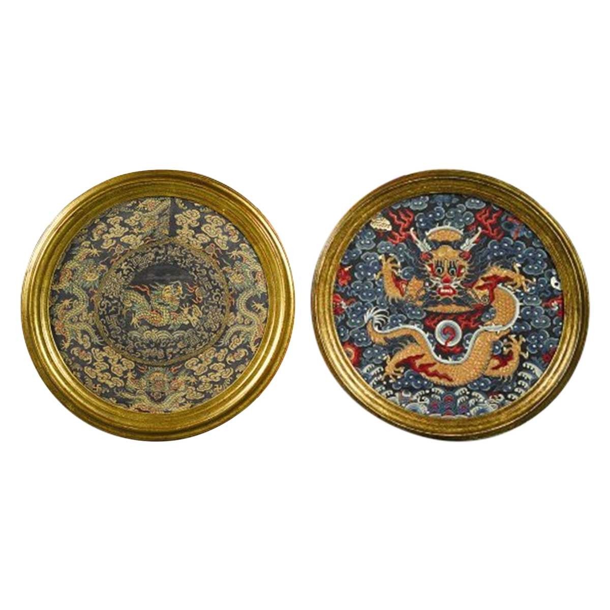 Antique Chinese Embroidered Dragon Roundels Available For Immediate ...