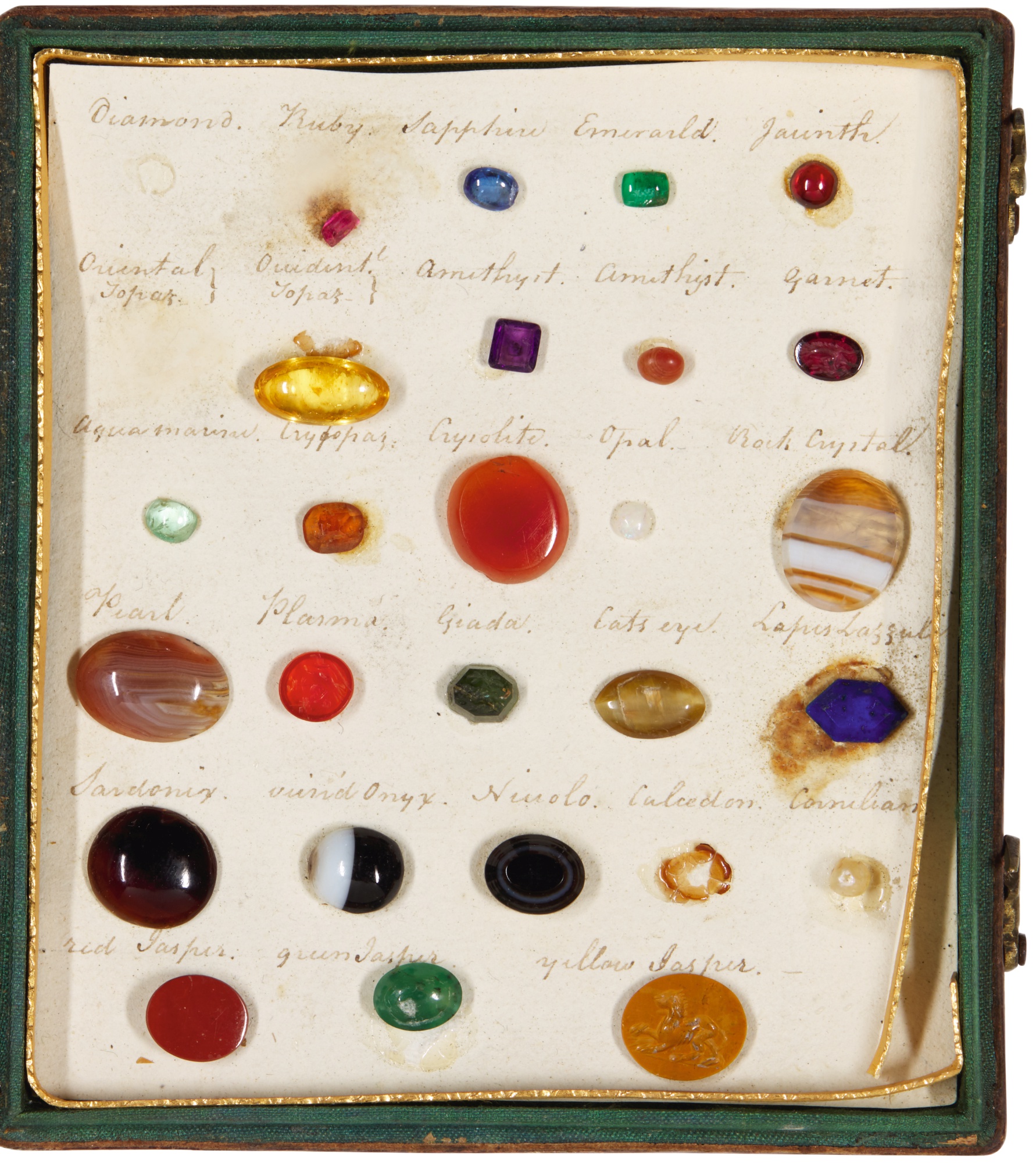 A SMALL COLLECTION OF SPECIMEN PRECIOUS STONES AND HARDSTONES IN CASE ...