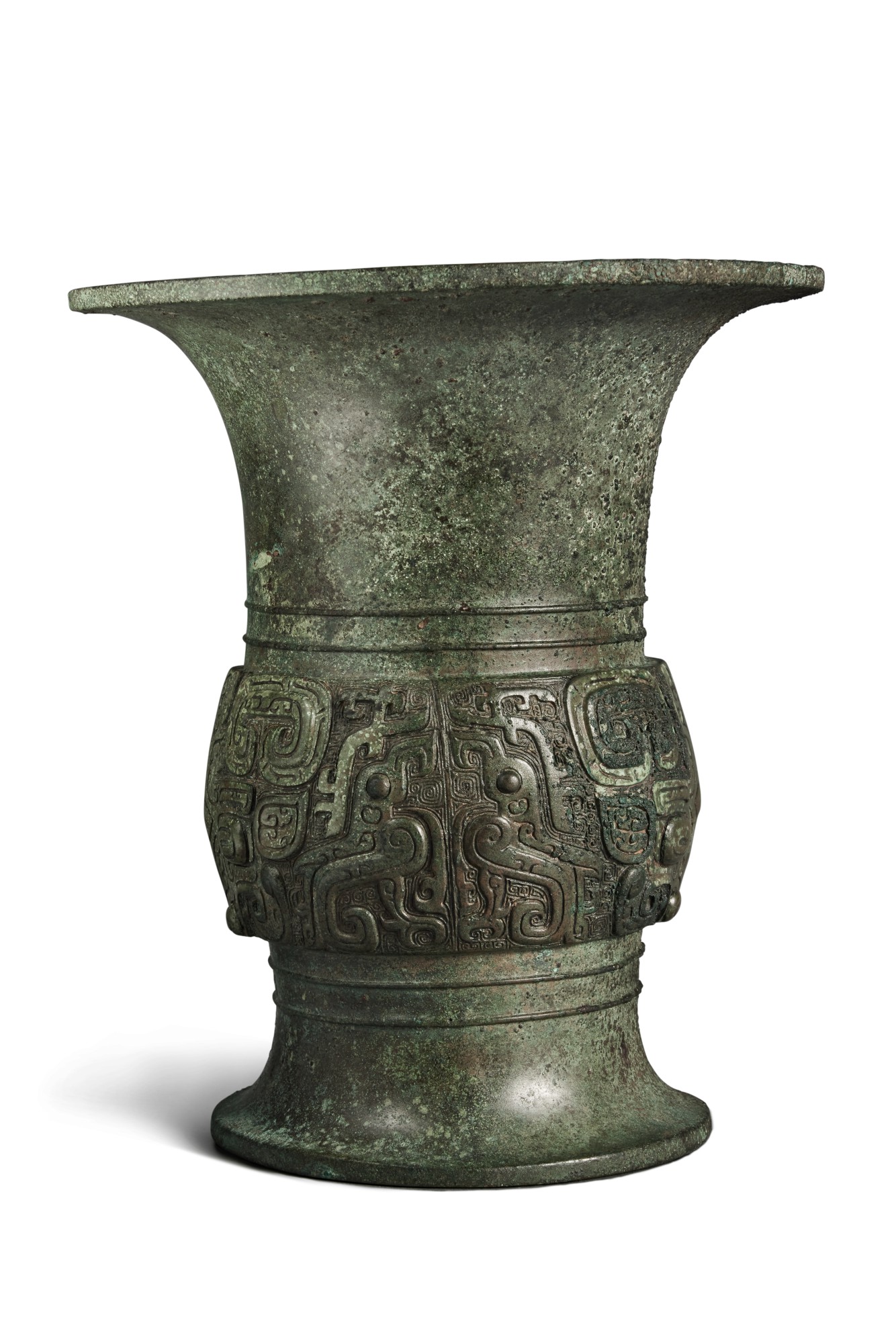 A rare and impressive inscribed archaic bronze ritual wine vessel (Zun ...