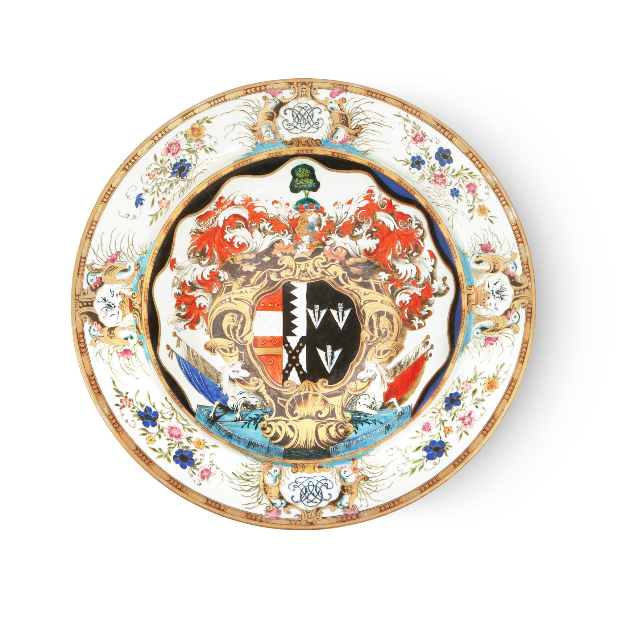 An Impressive Large Chinese Export Armorial 'Leake Okeover' Basin, Qing ...