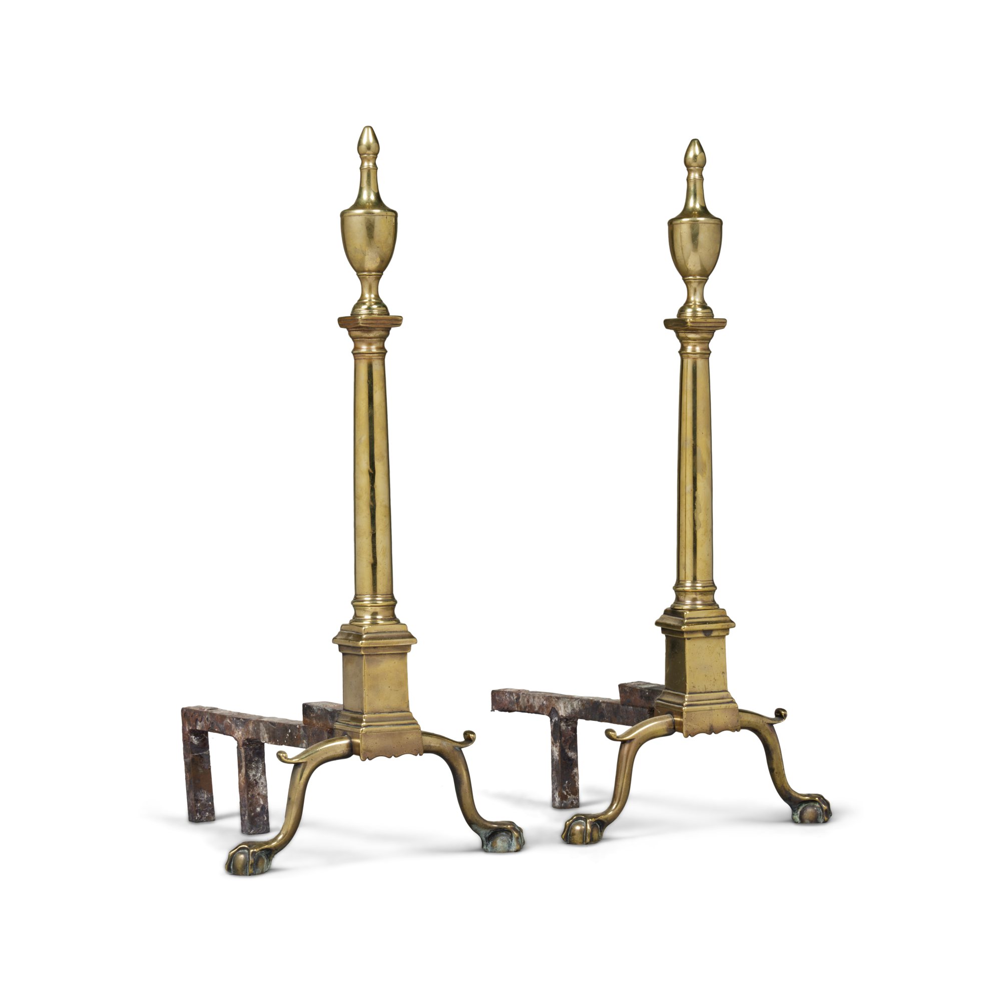 A Fine Pair of Federal Cast Brass and Wrought Iron Andirons ...