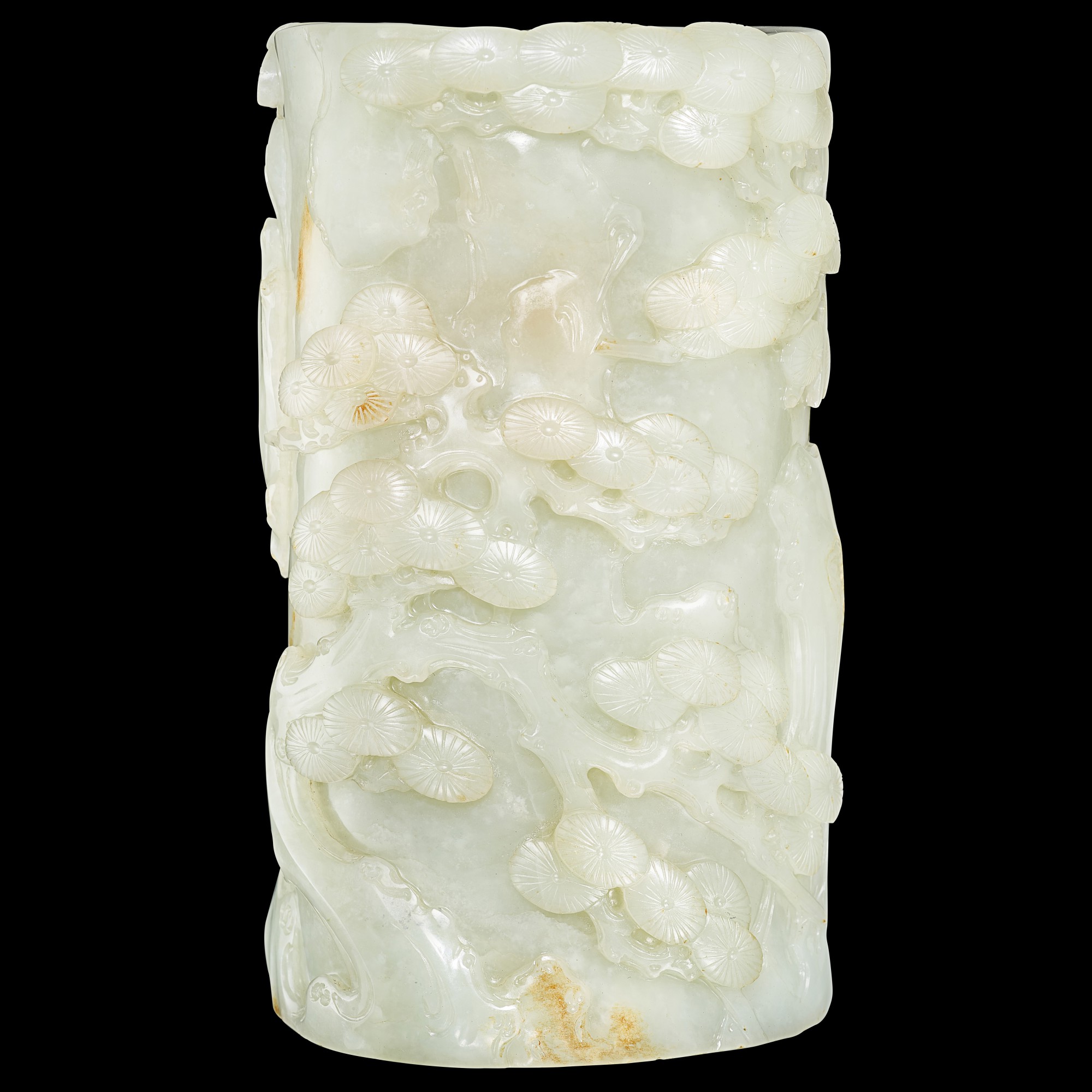 A superb white jade 'pine' flower receptacle, Qing dynasty, Qianlong ...