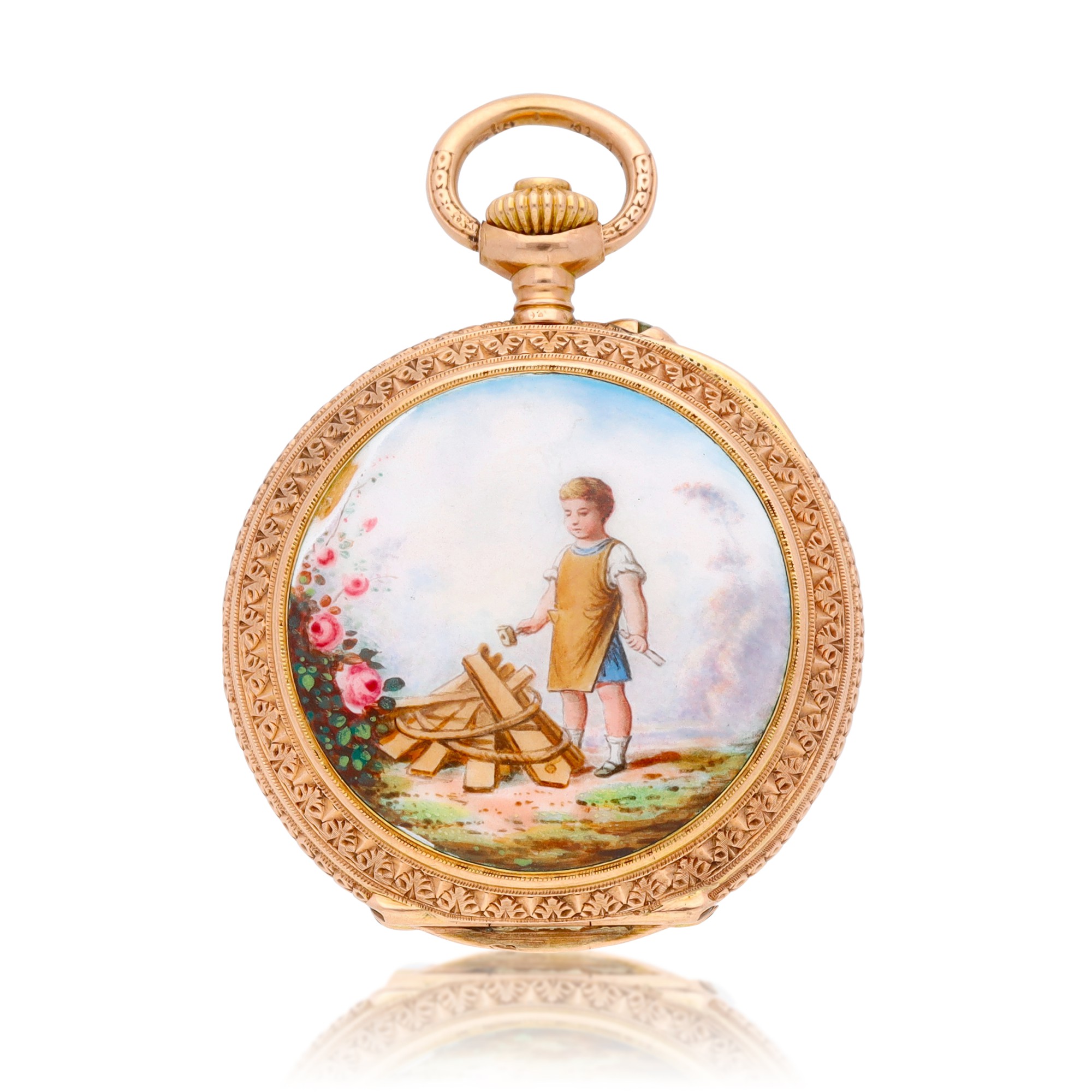 Swiss A Paul Buhré gold, enamel and diamond-set pendant watch with ...