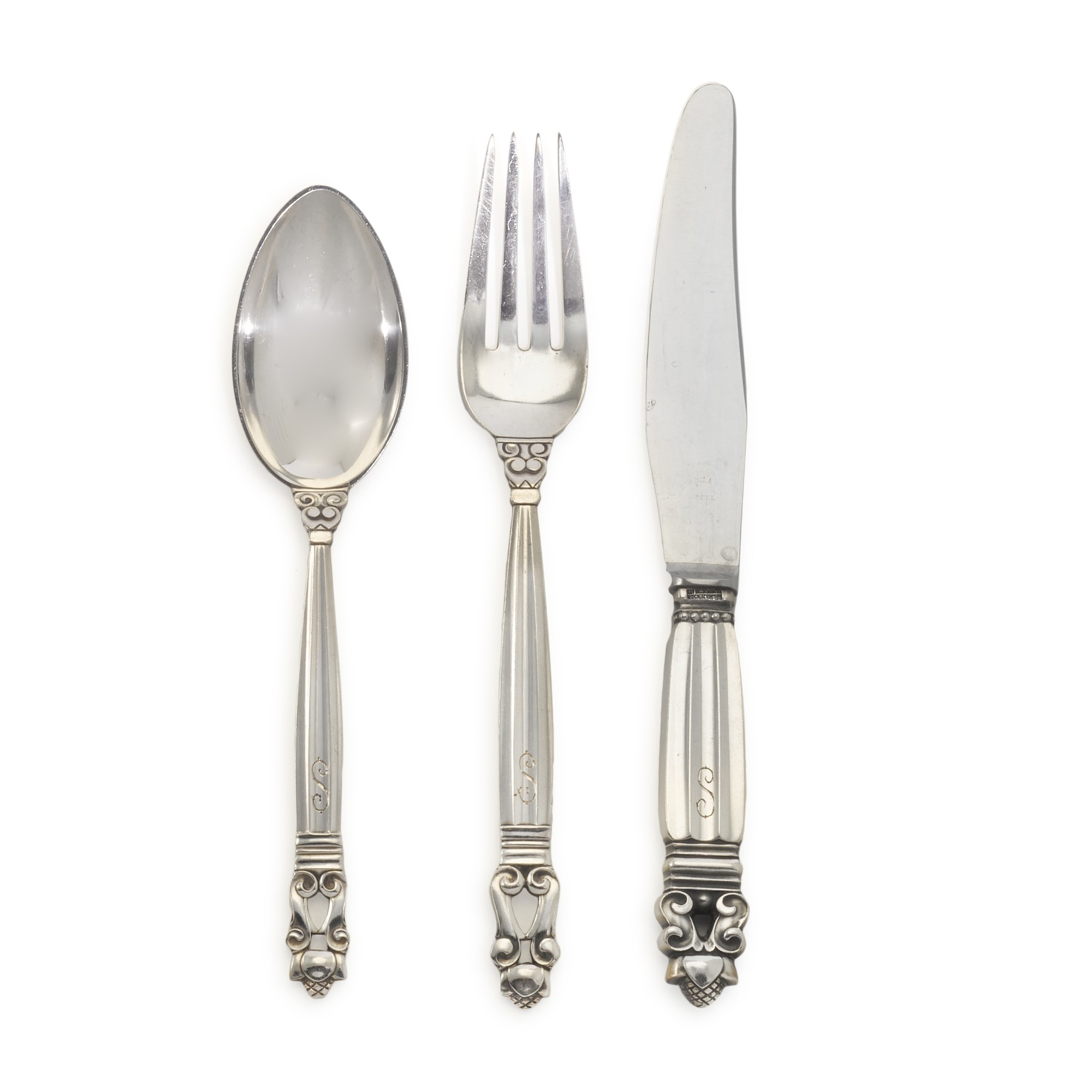 Georg Jensen Acorn pattern silver cultery, Copenhagen, post 1945 ...