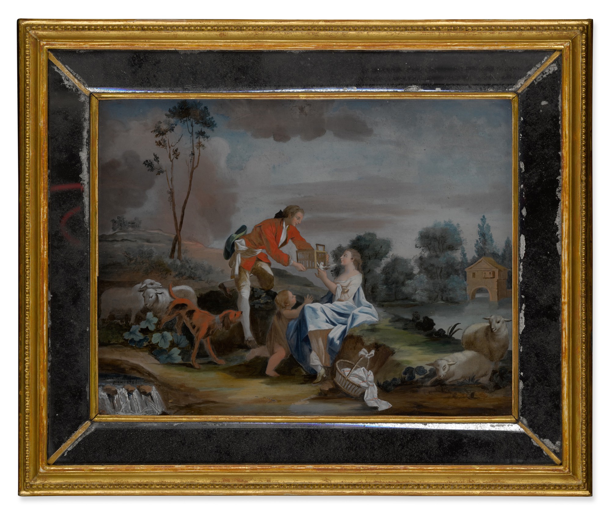 A Pair of Continental Painted Glass Pictures Depicting Pastoral Scenes ...