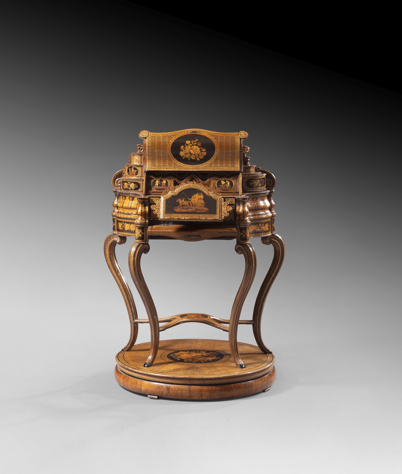 A rare marquetry desk with multiple combinations, signed Joseph ...