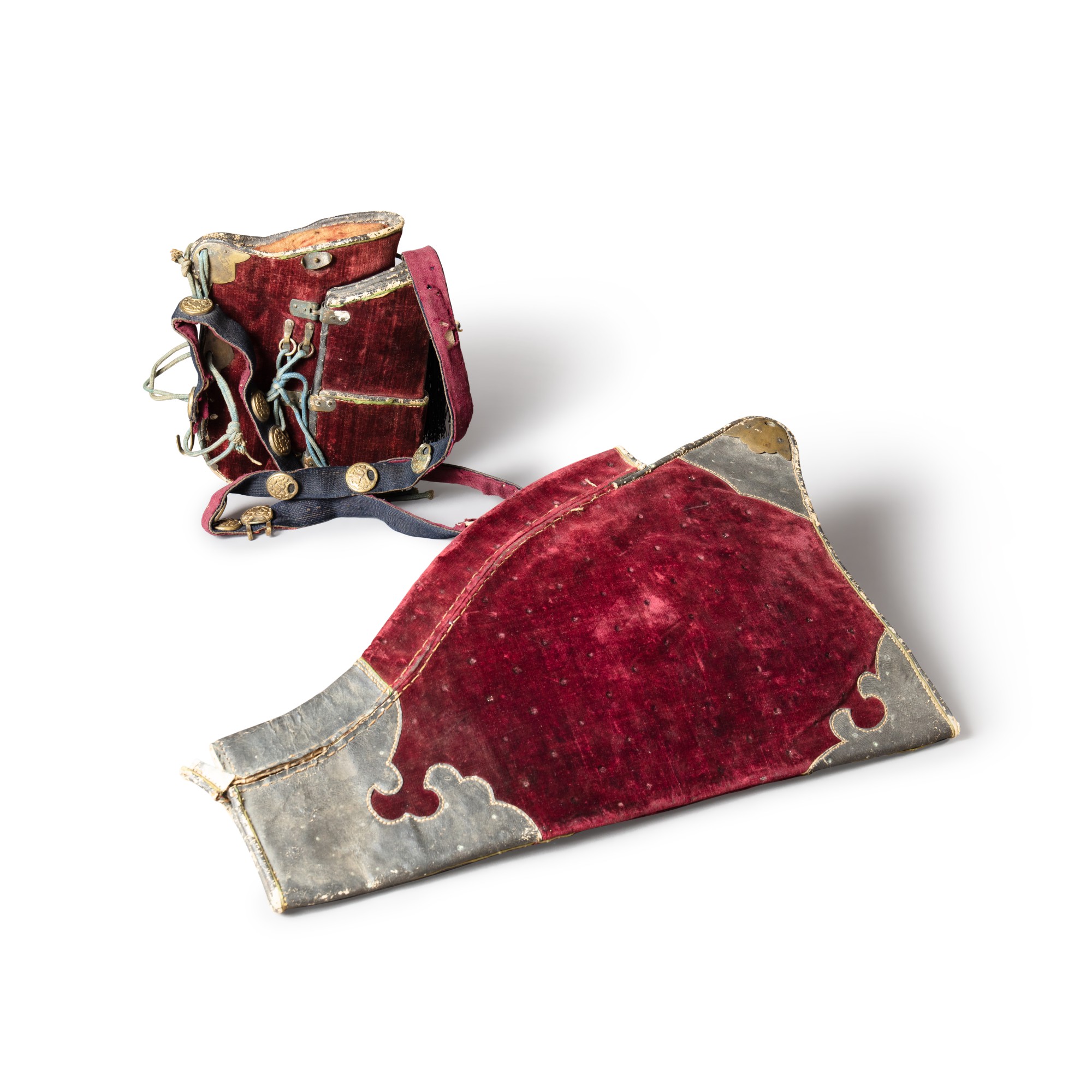 A red damask velvet and bronze mounted bow and arrows quiver, Qing ...