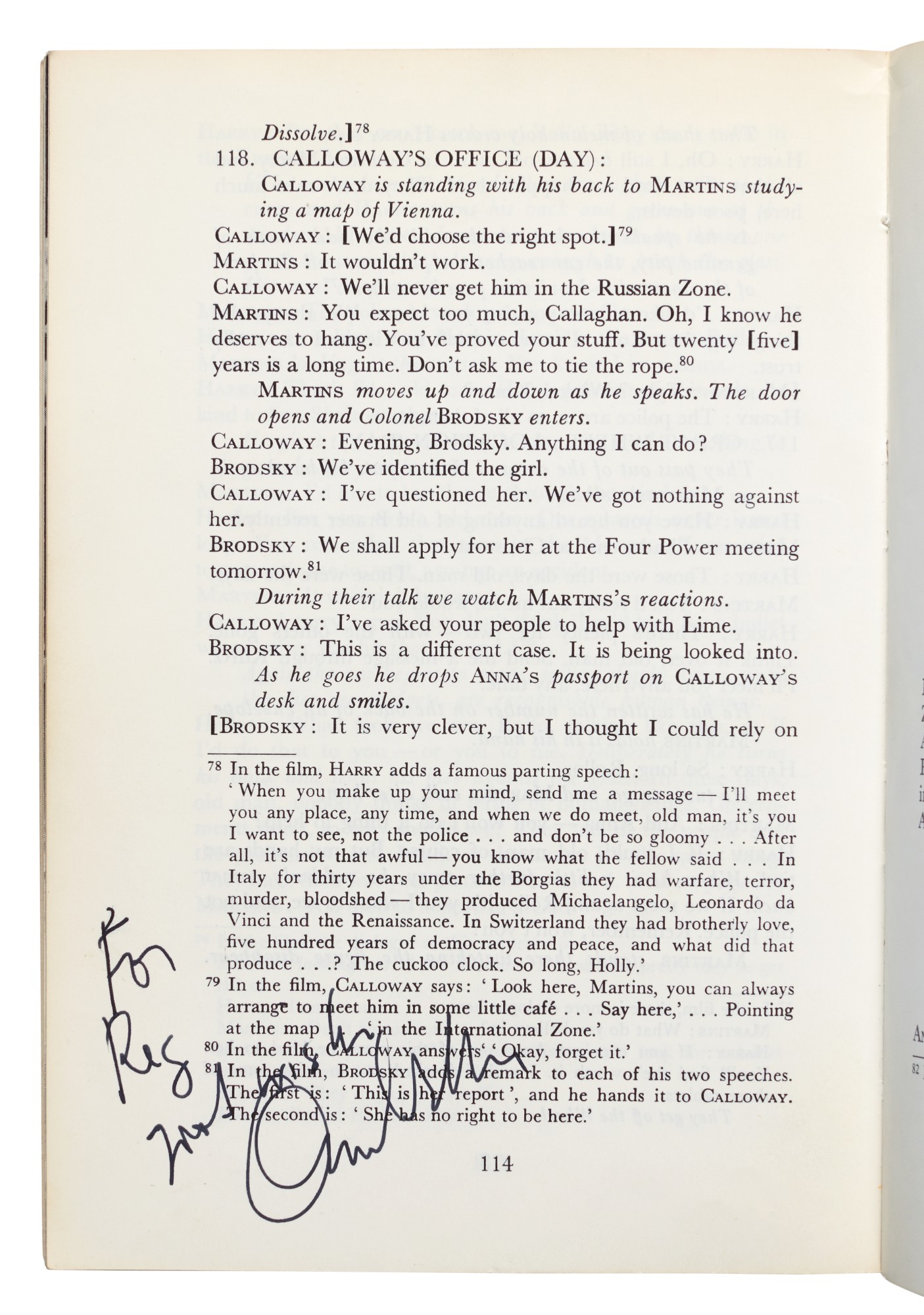 GREENE--REED | The Third Man, 1969, inscribed by Orson Welles | English ...