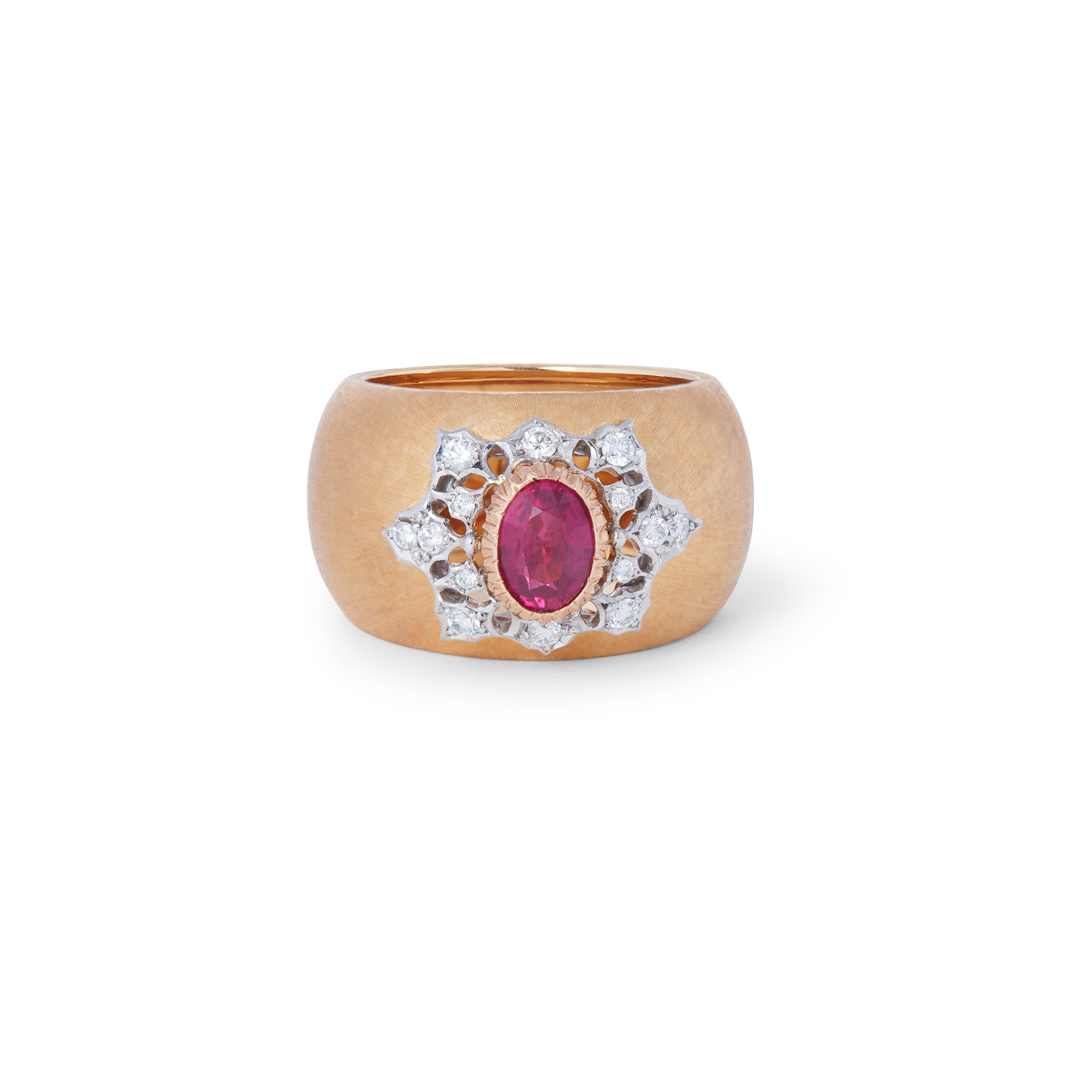 Buccellati Gold, Rose Gold And White Gold Ruby And Diamond Band Ring Available For Immediate ...