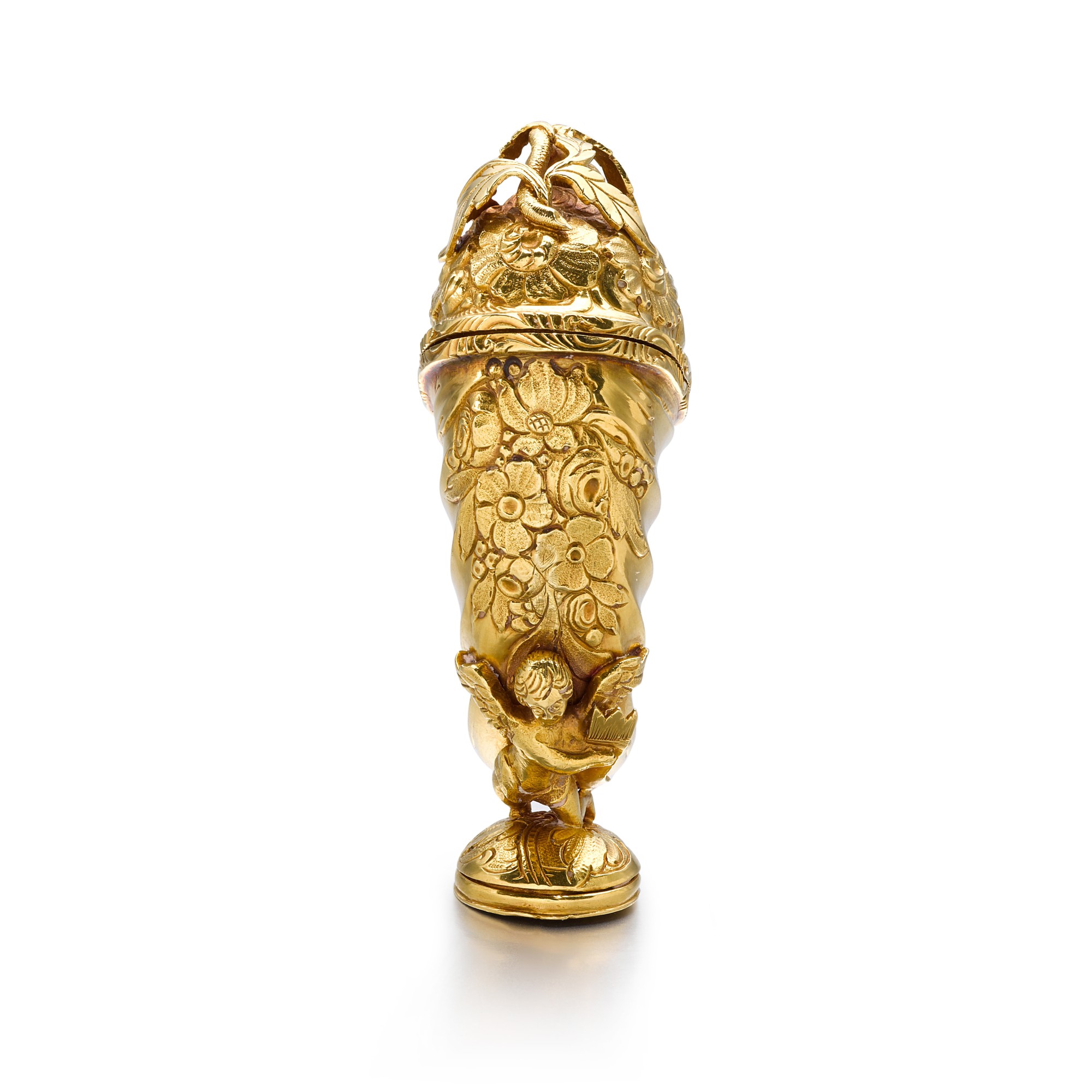 A rare gold spice box in the form of a cornucopia, Peder Christensen ...
