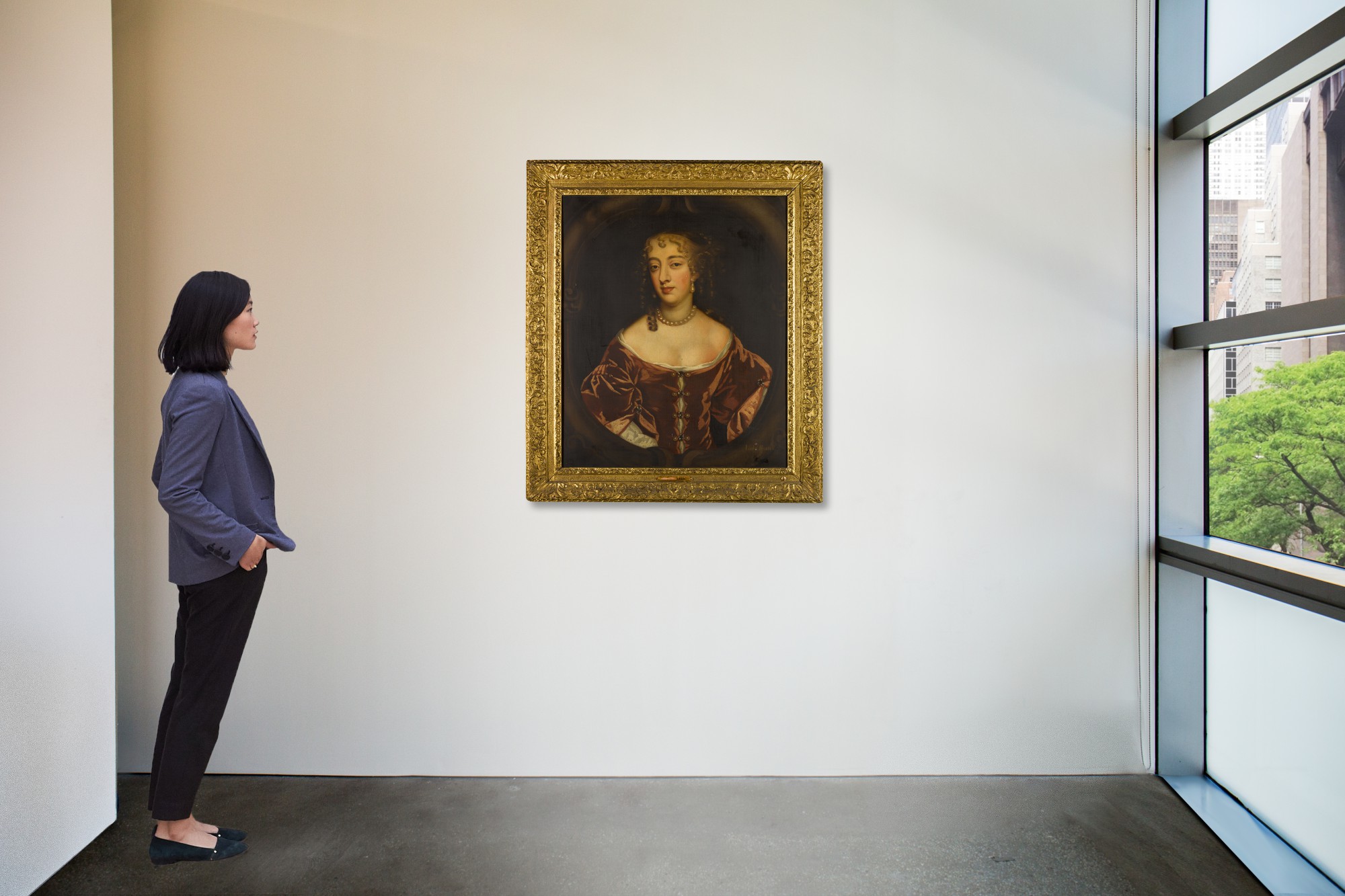 Portrait of Anne Popham (née Carr), half-length, wearing a red satin ...