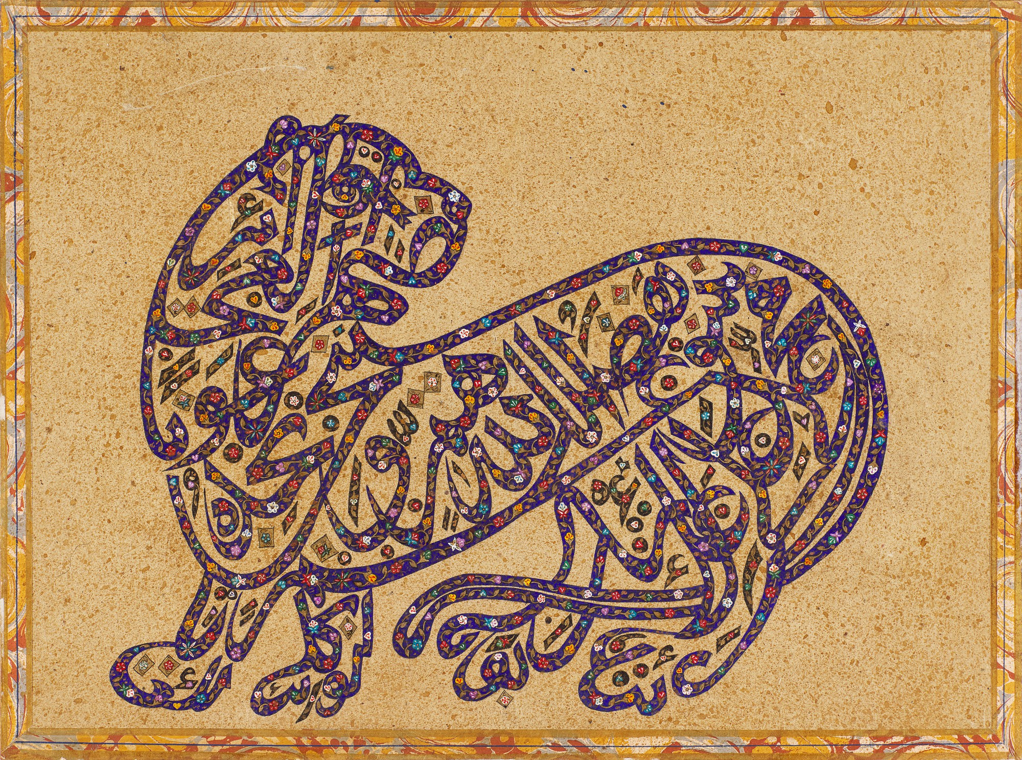 A calligraphic composition in the form of a lion, Persia, 19th/20th ...