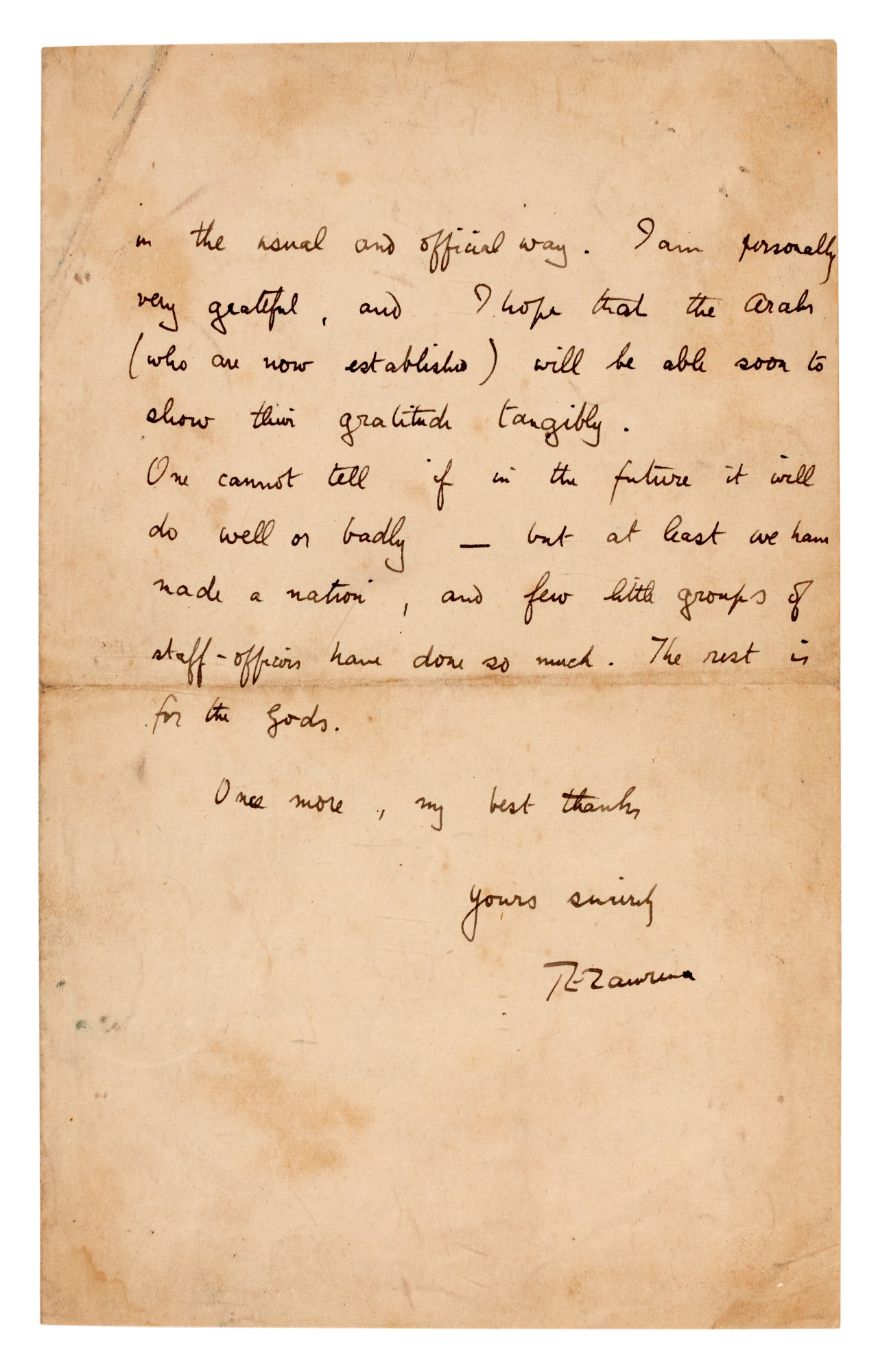T.E. LAWRENCE | autograph letter signed, to Major Littleton, 14 October ...